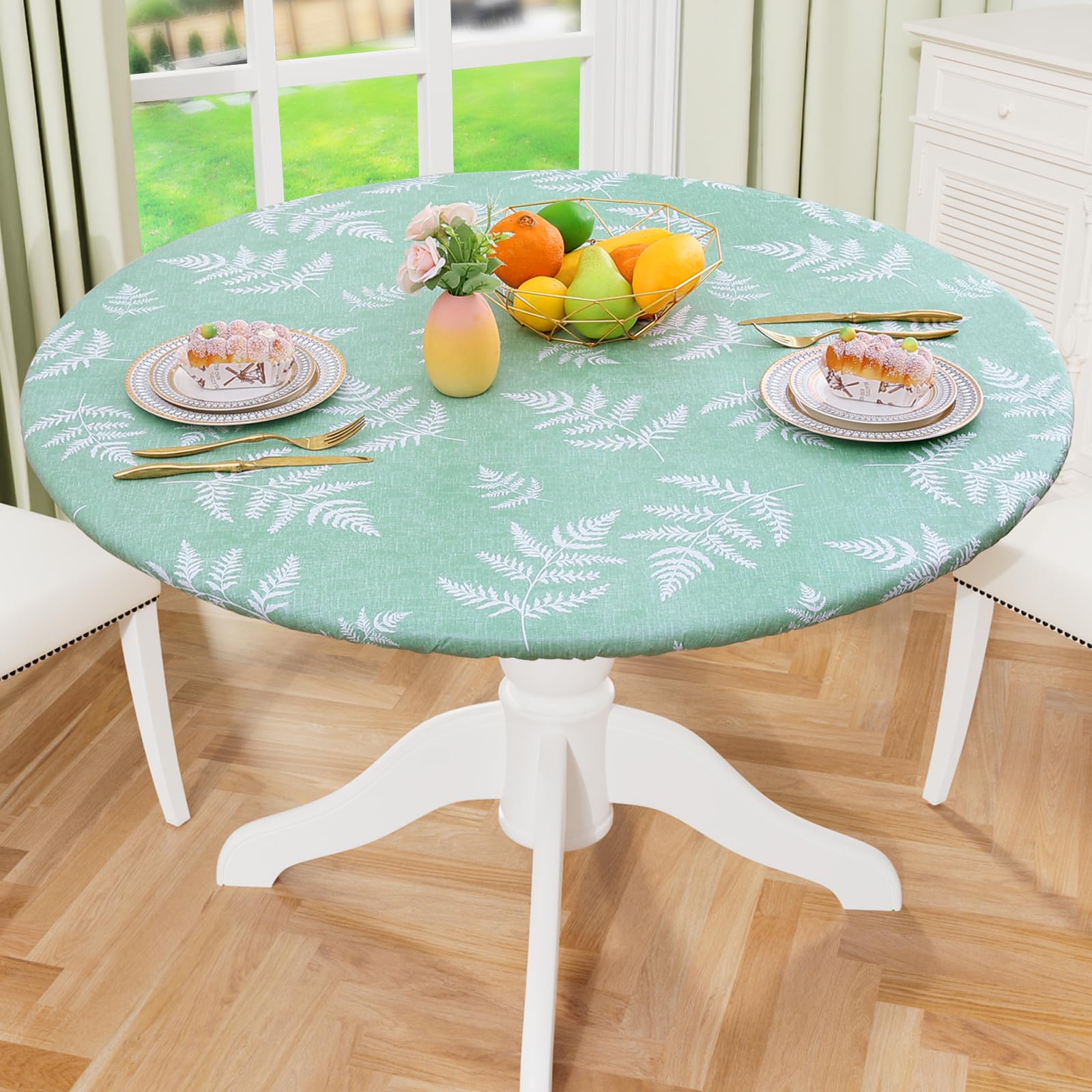 Amazon.com: misaya Round Fitted Tablecloth with Elastic Edge, 100% ...