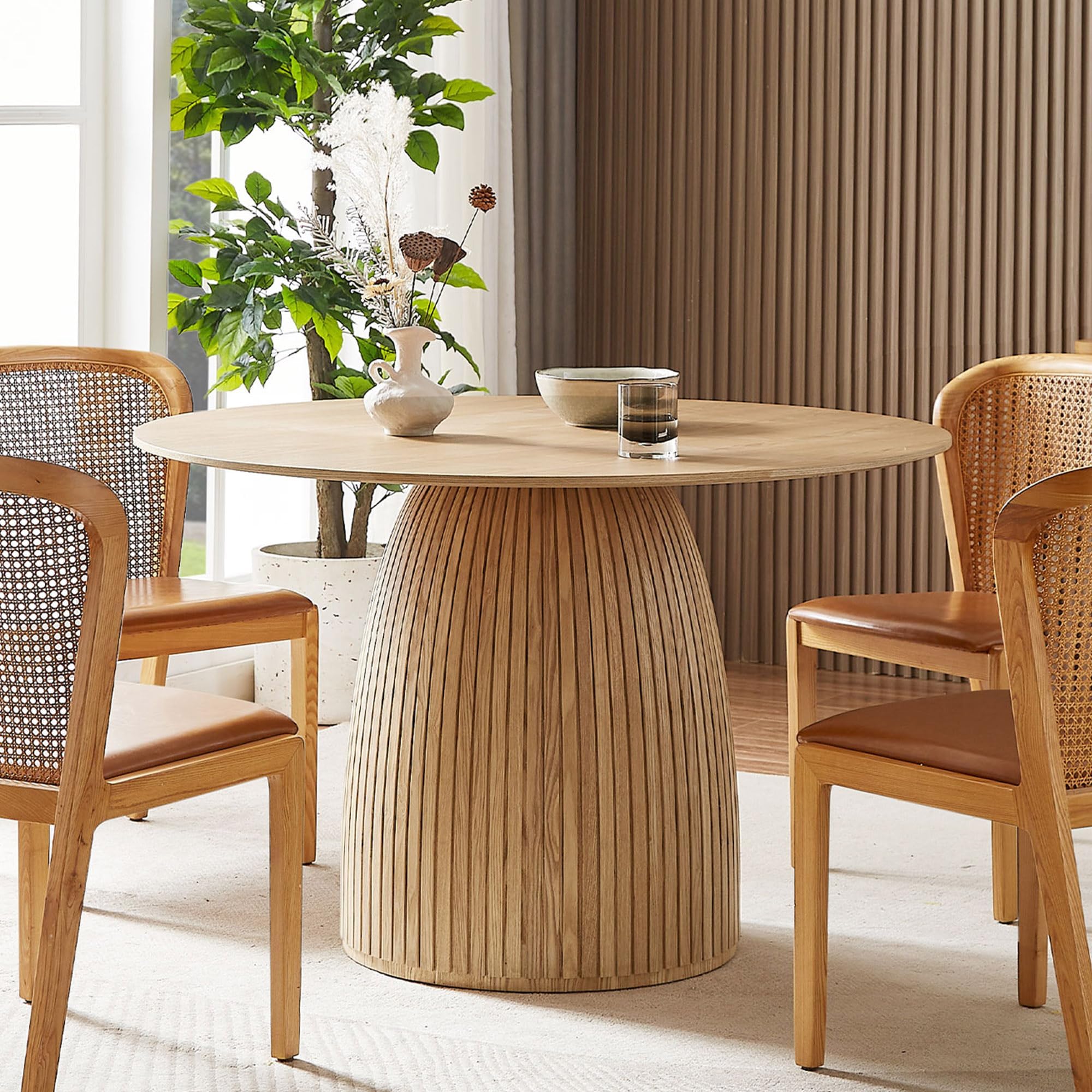 Amazon.com - Pelangi Rattan Wicker Round Dining Table with Glass Top ...