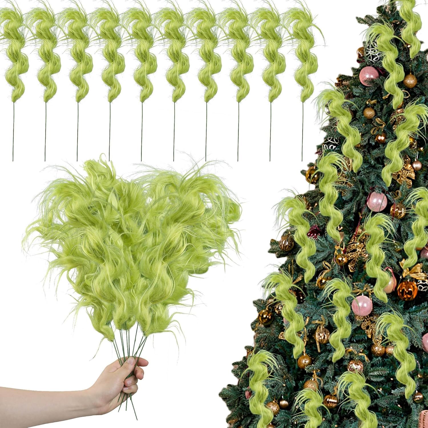 Amazon.com: Sggvecsy 10 Pcs Christmas Tree Topper 18’’ Lime Green Furry ...