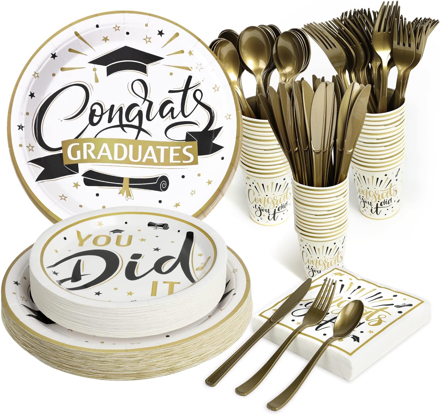 Amazon.com: Homlouue 175 Pcs Graduation Plates and Napkins Serves 25 ...