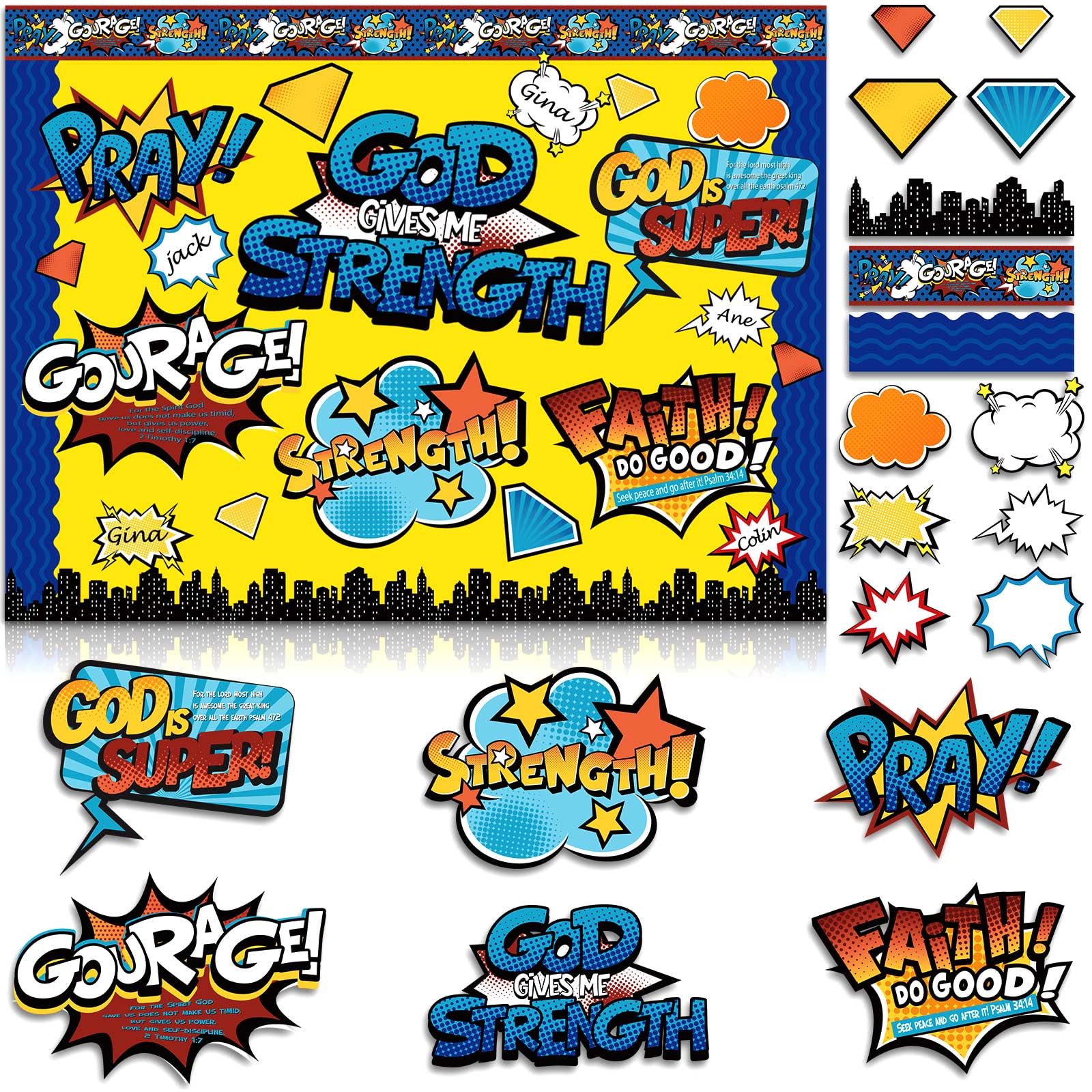 Amazon.com : 119 Pcs Hero Bulletin Board Set Religious Hero Bulletin ...