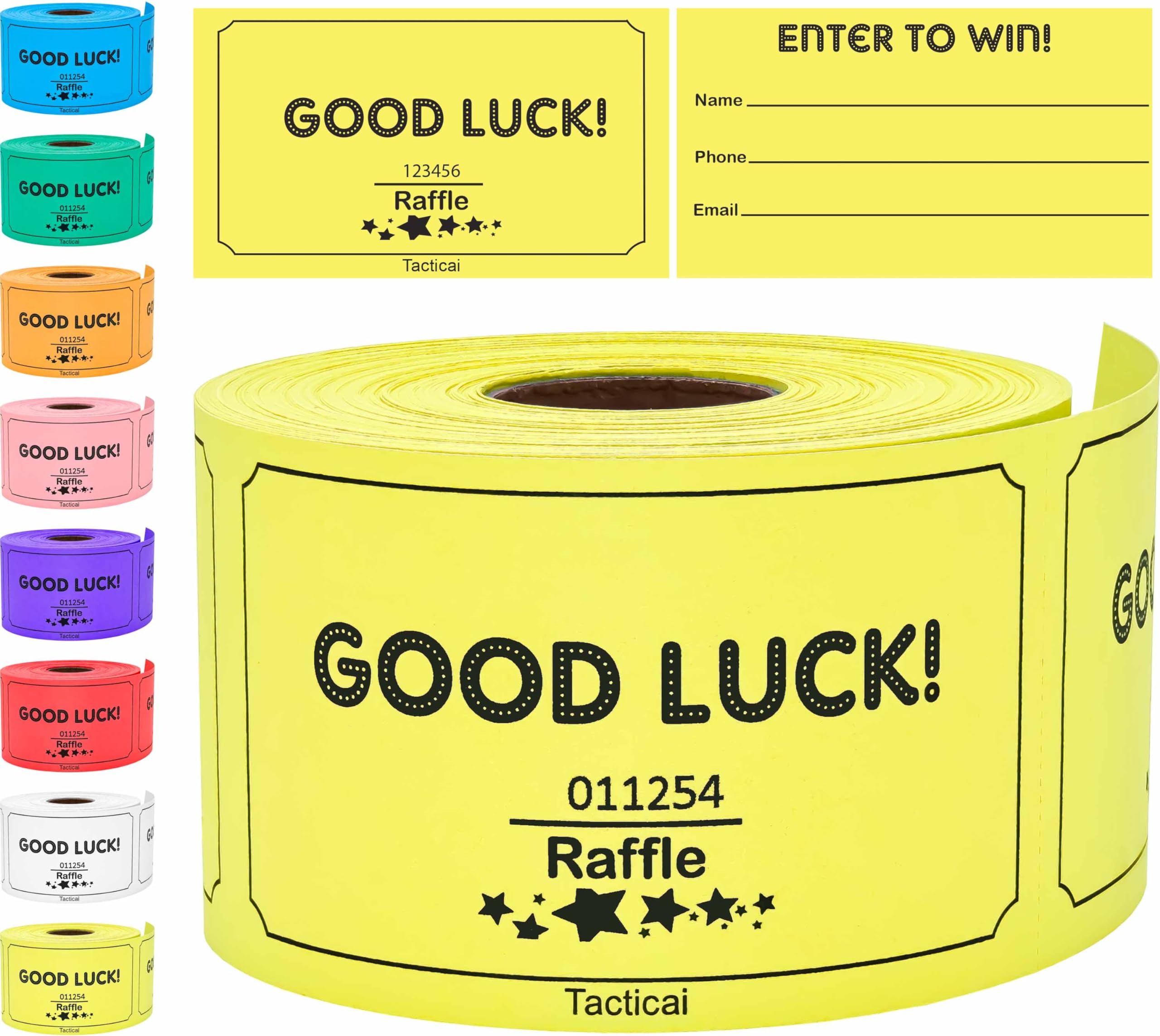 Amazon.com : Tacticai 250 Raffle Tickets, Yellow (8 Color Selection ...