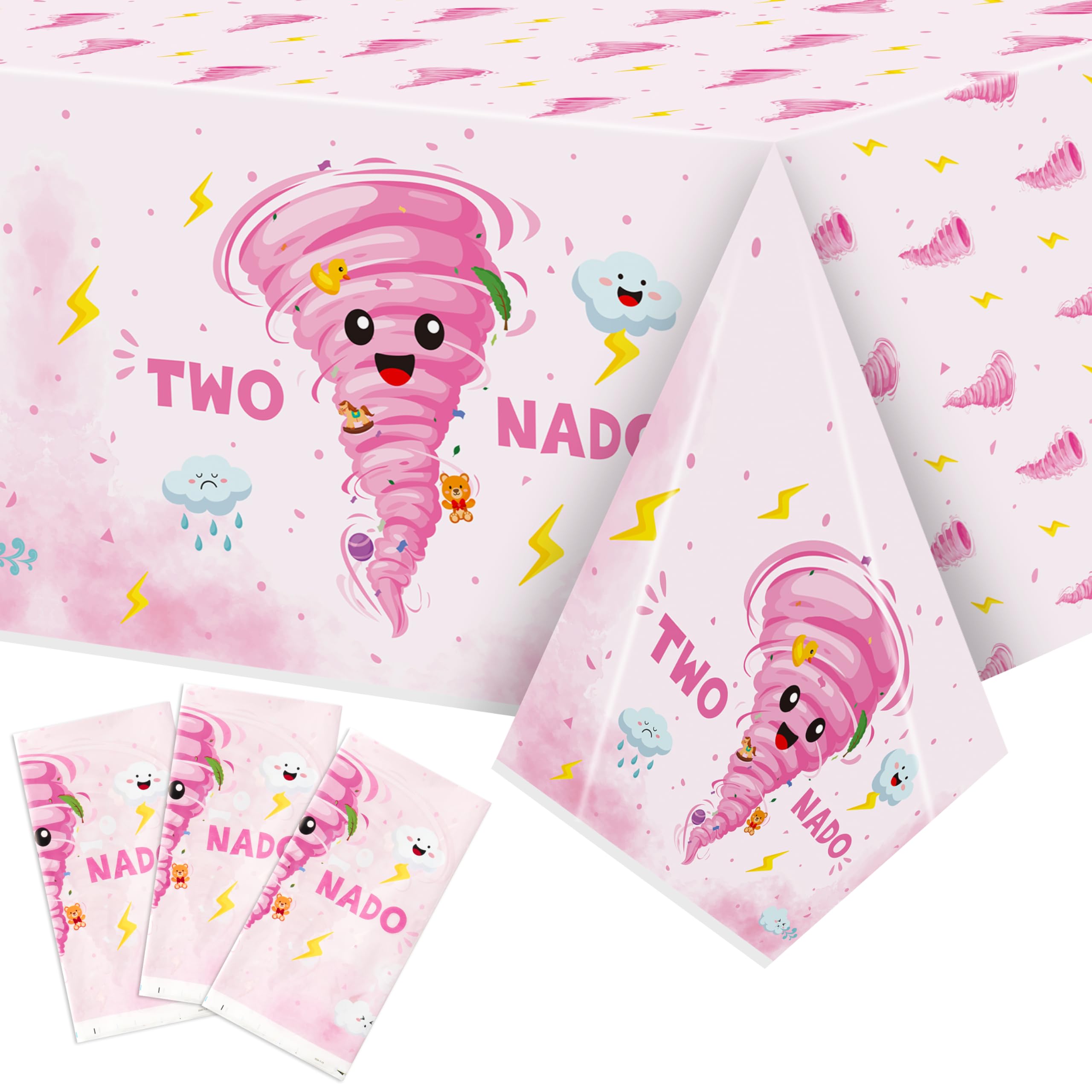 Amazon.com: 3Pcs Two Nado Party Tablecloths Pink Tornado Birthday Table ...