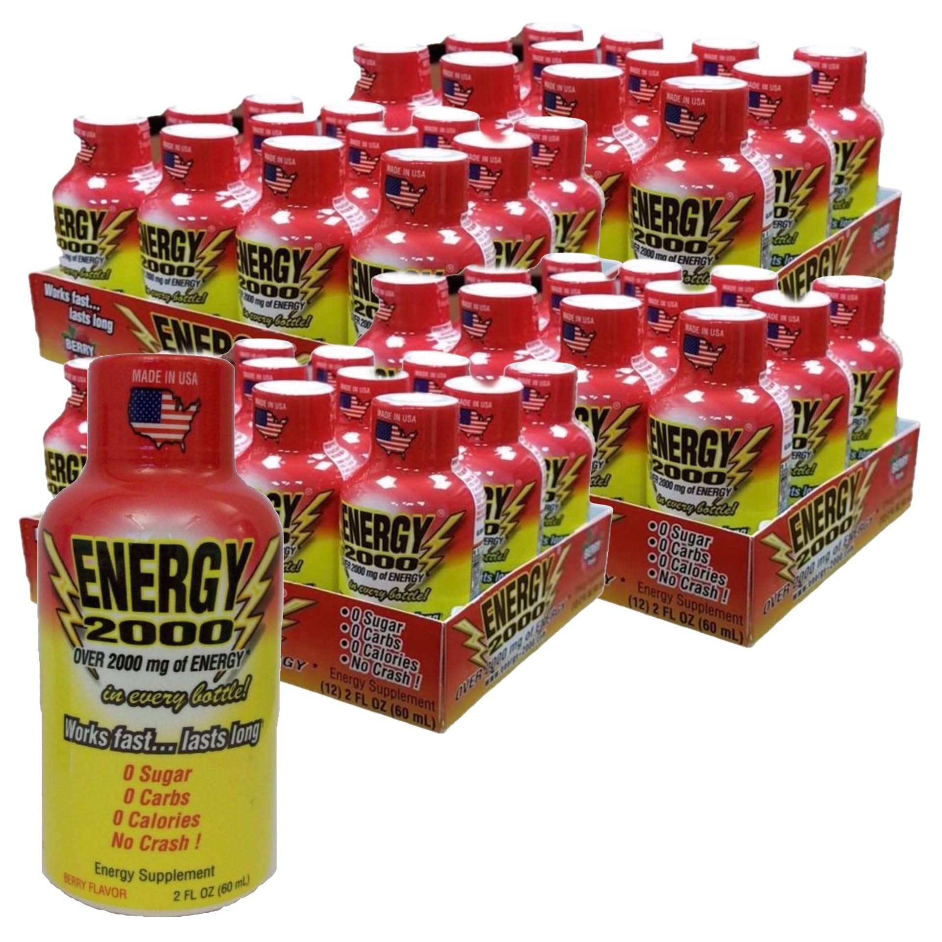 Amazon.com : Global Brands ENERGY 2000 Energy Shot | Berry Flavor | 2 ...