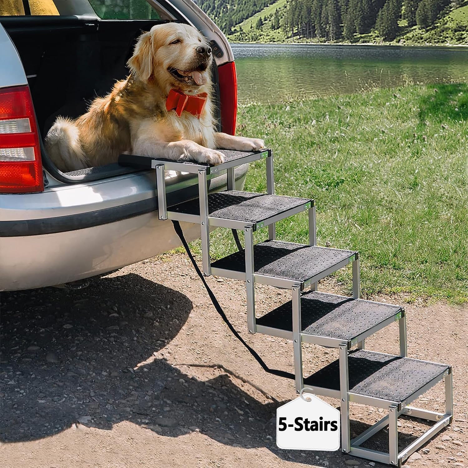 Uross Foldable Folding Dog Steps for Car 5 Steps - Collapsible Dog ...