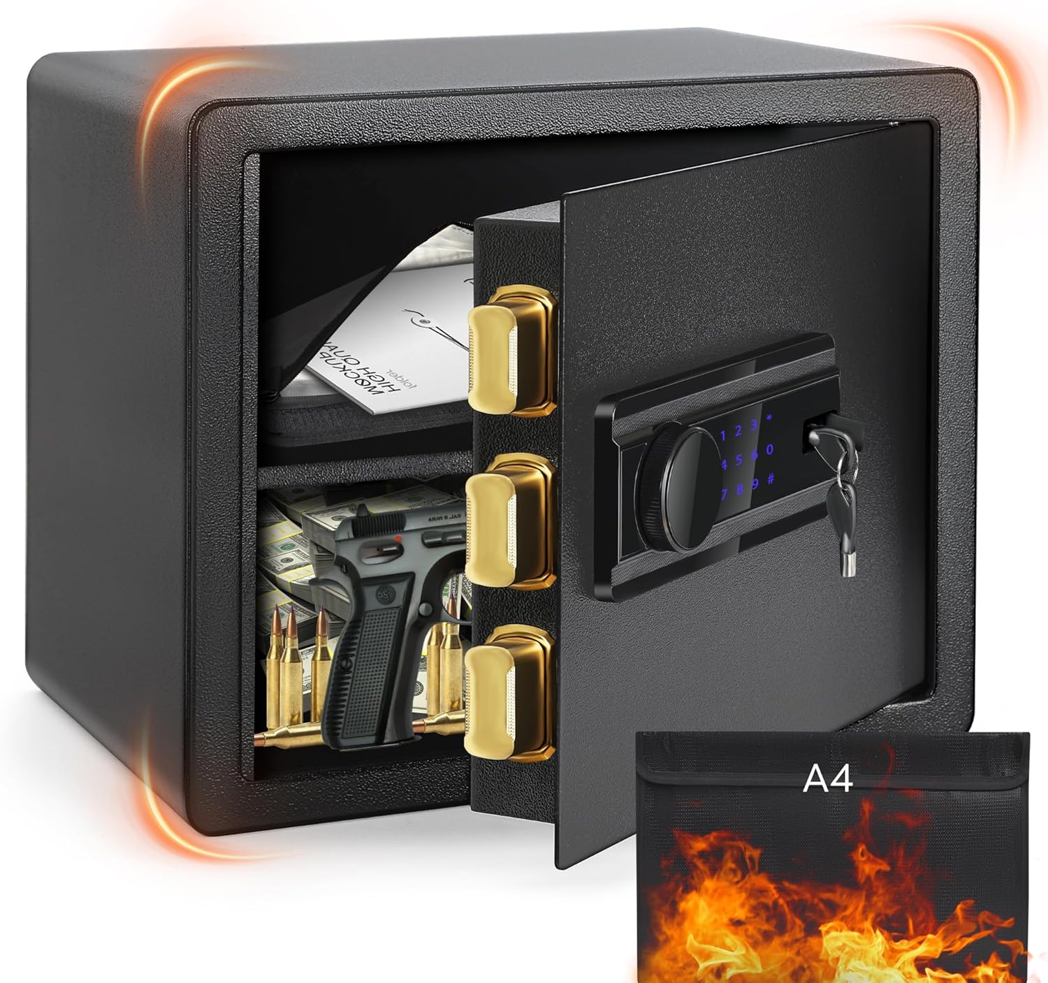 BOVONO Fireproof Safe Box, 1.6 Cu ft Digital Home Security Safe Box ...