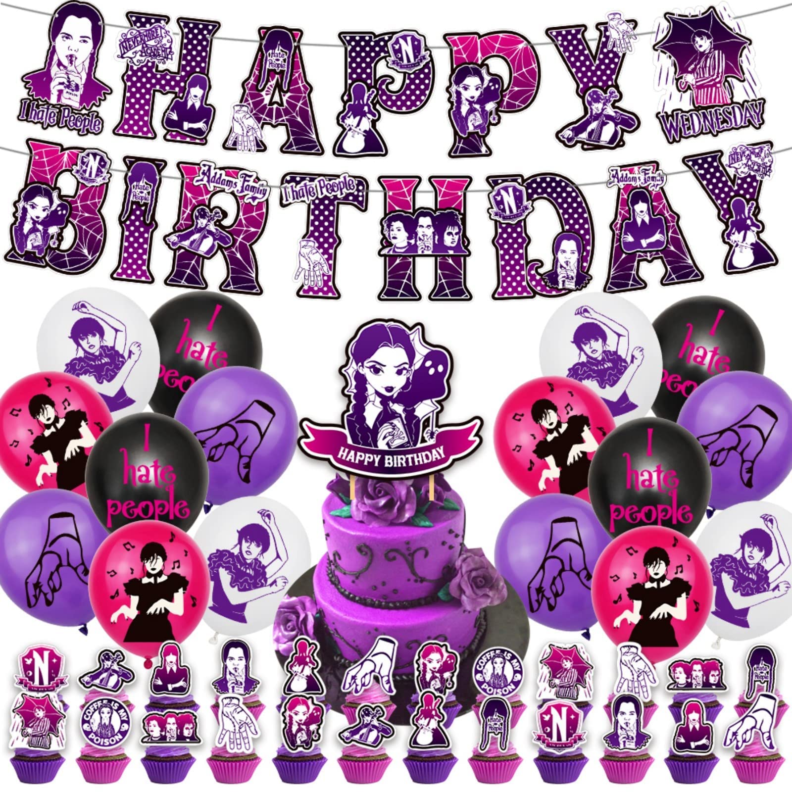 Buy Wednesday Addams Birthday Party Decorations Supplies Happy Birthday ...
