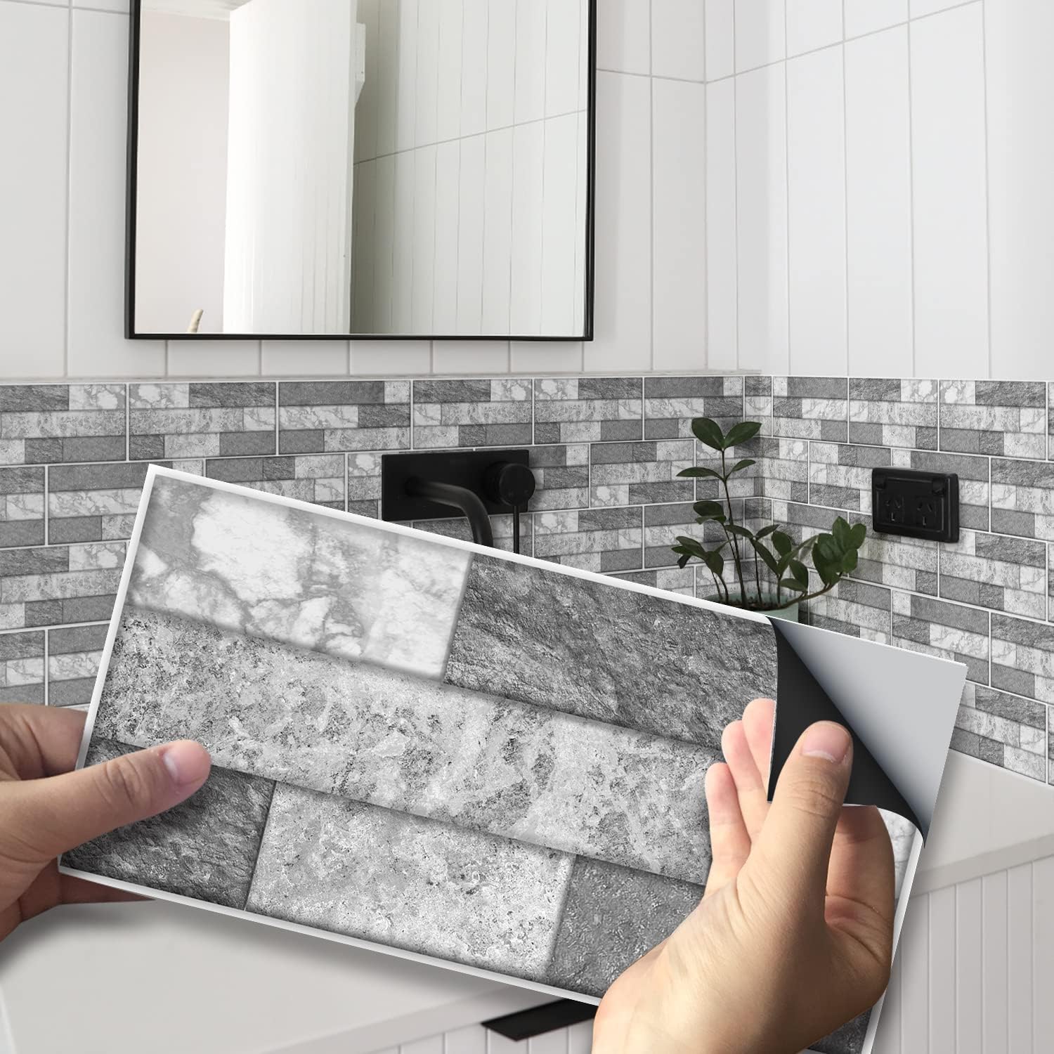 Amazon.com: Alwayspon Marble Stone Effect Vinyl Wall Tile Transfers ...