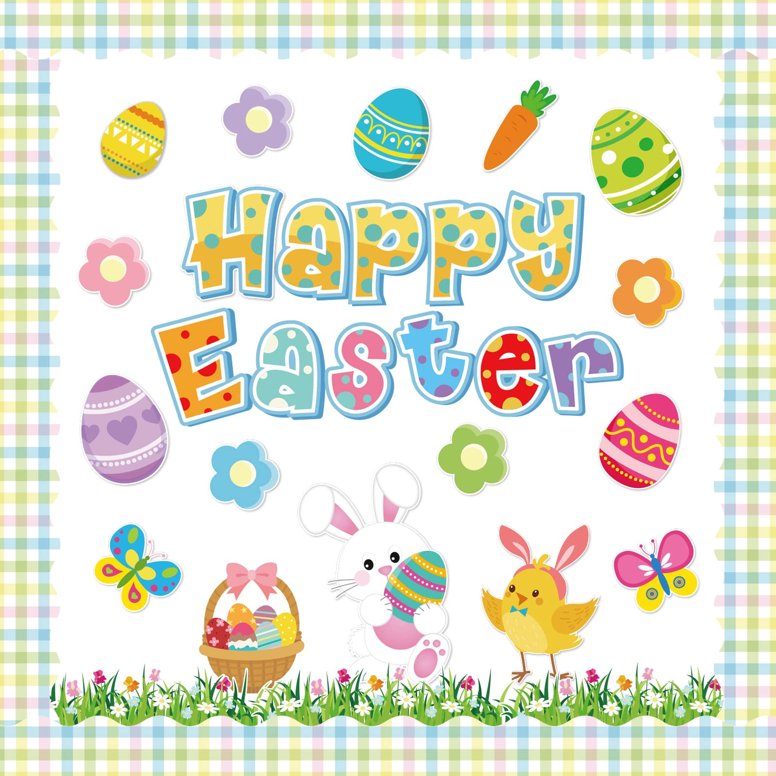 Amazon.com: Whaline 64Pcs Easter Bulletin Board Decoration Floral Plaid ...