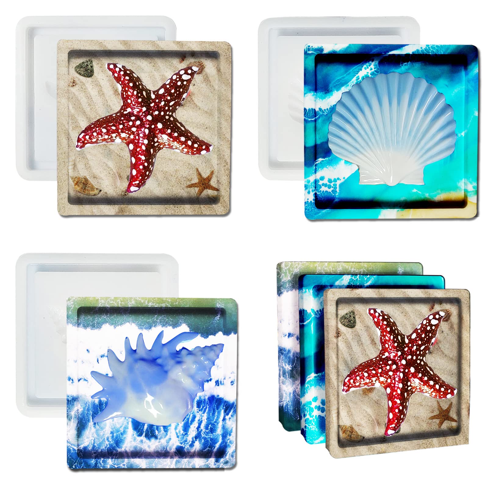 Amazon.com: Ocean Theme Resin Molds 3D Seashell Art 3 Pack Silicone ...