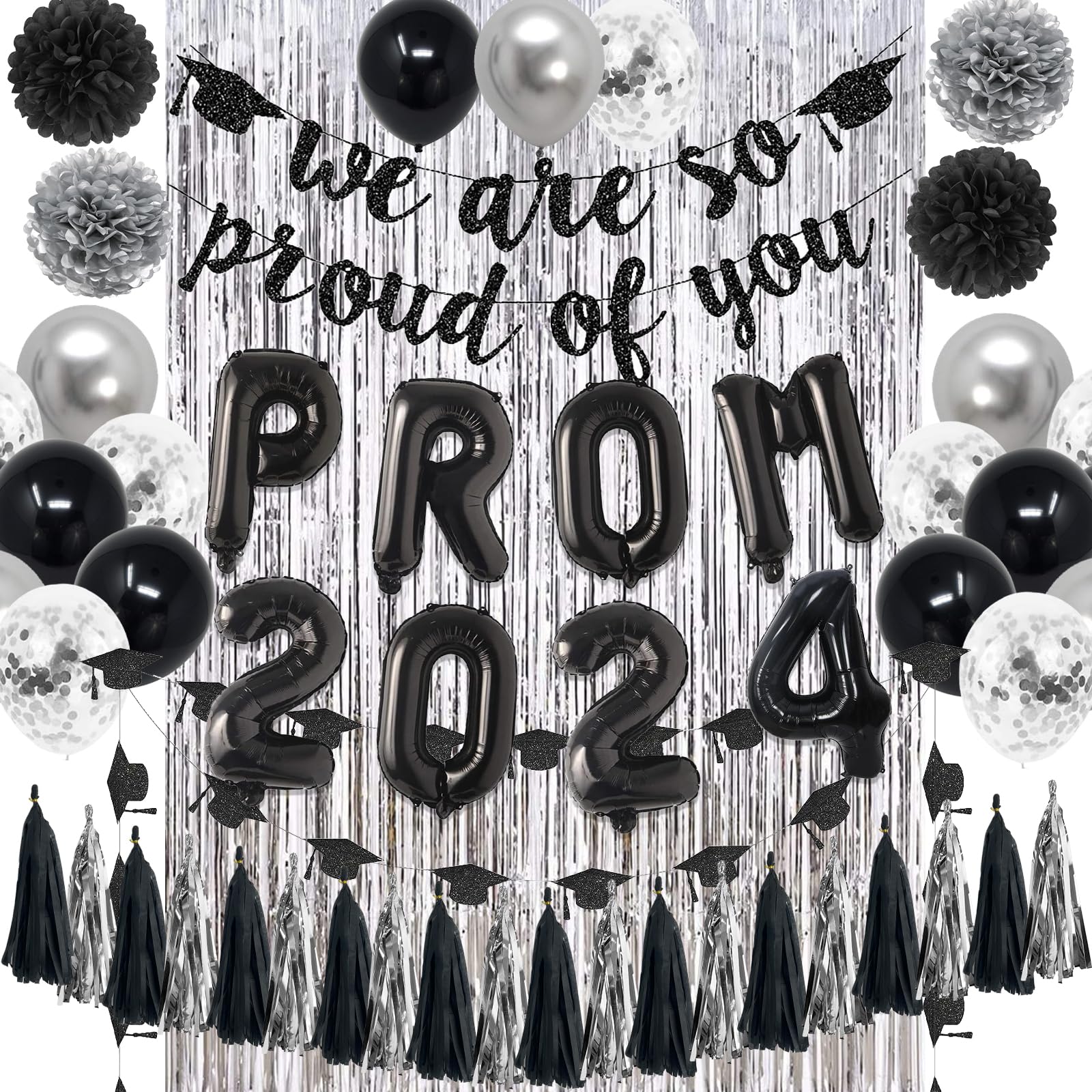 Black and Sliver Prom Decorations 2024, Graduation Decorations Class of ...