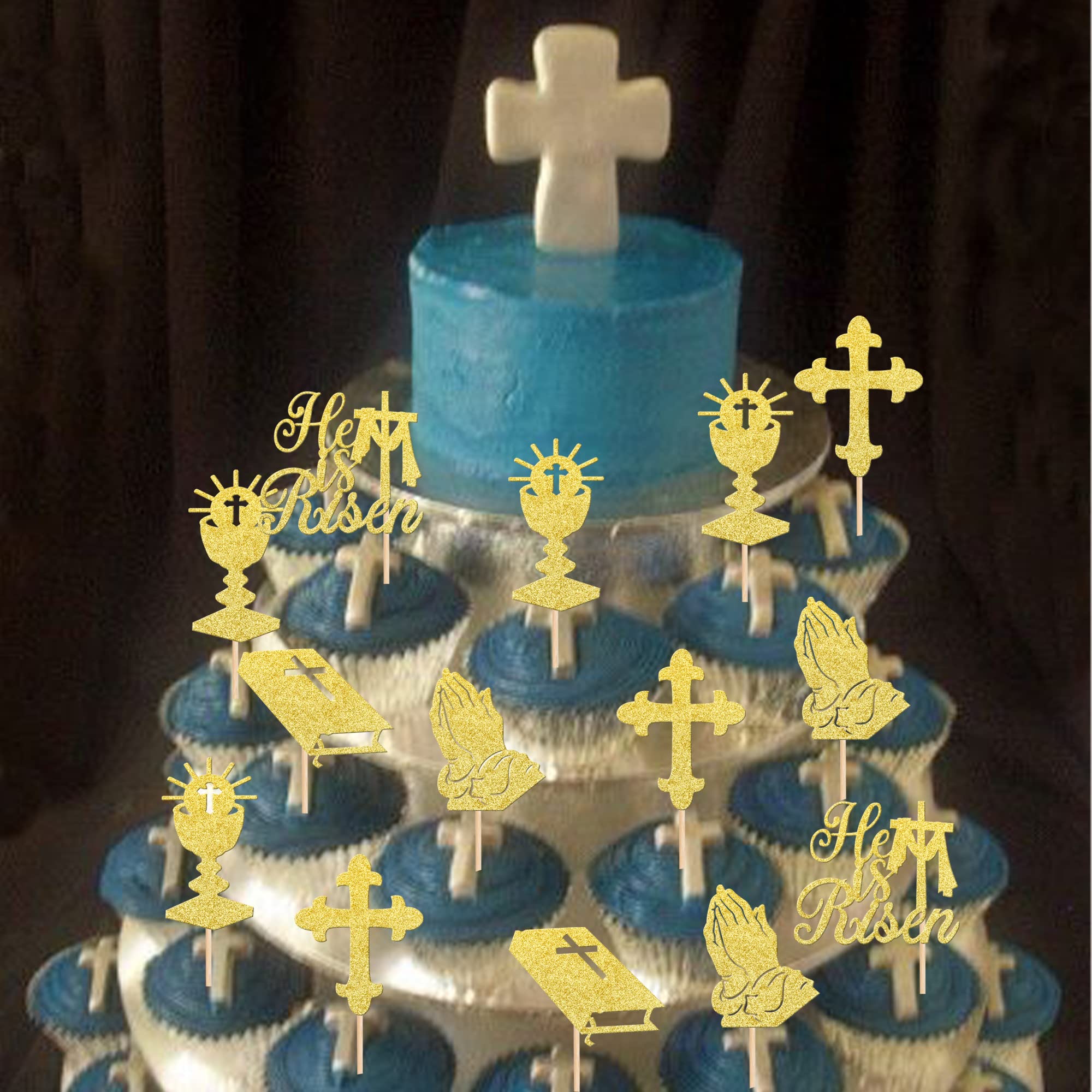 Snapklik.com : 30 PCS He Is Risen Cupcake Toppers Glitter Cross Jesus ...