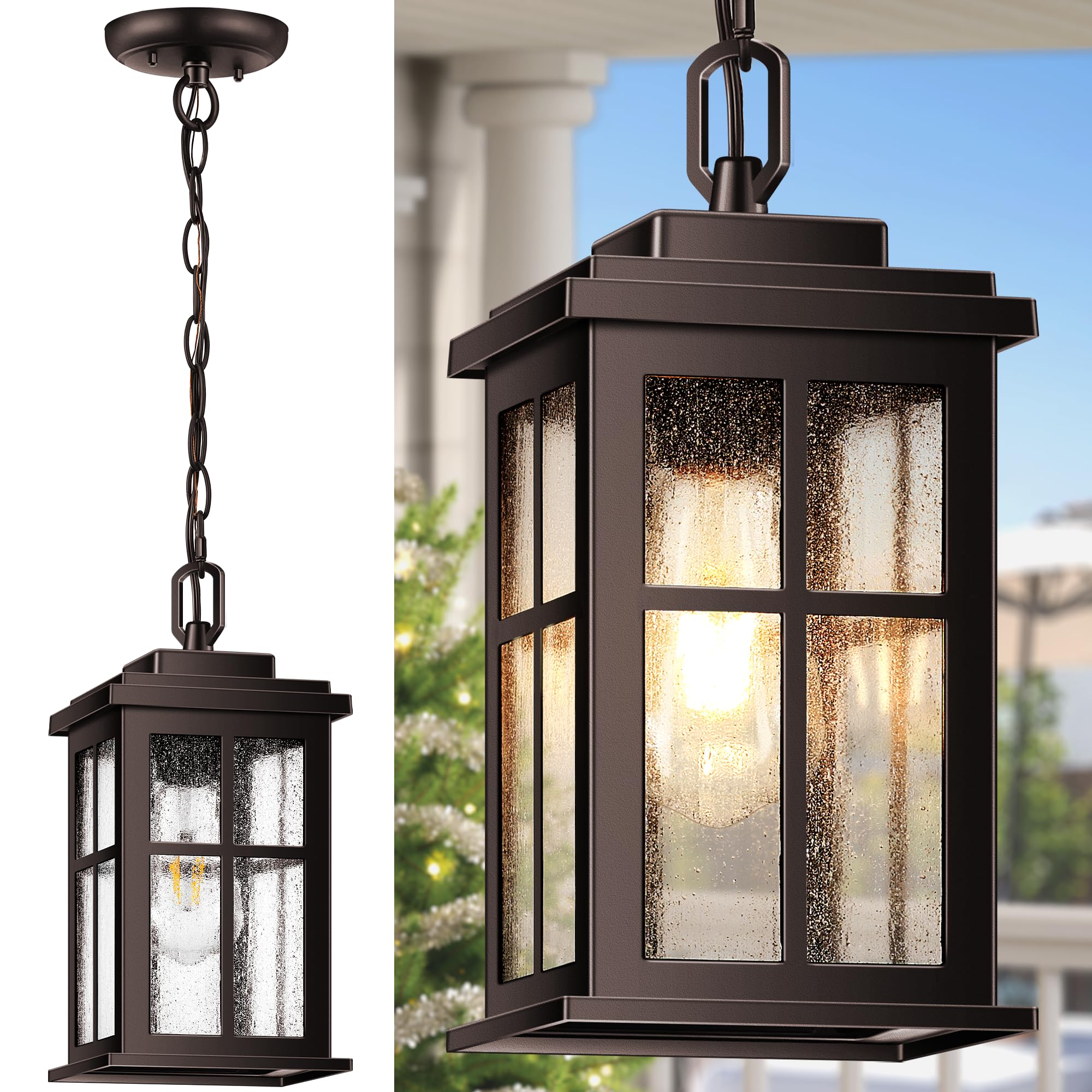 VIANIS Outdoor Hanging Lights, Oil Rubbed Bronze Exterior Pendant ...