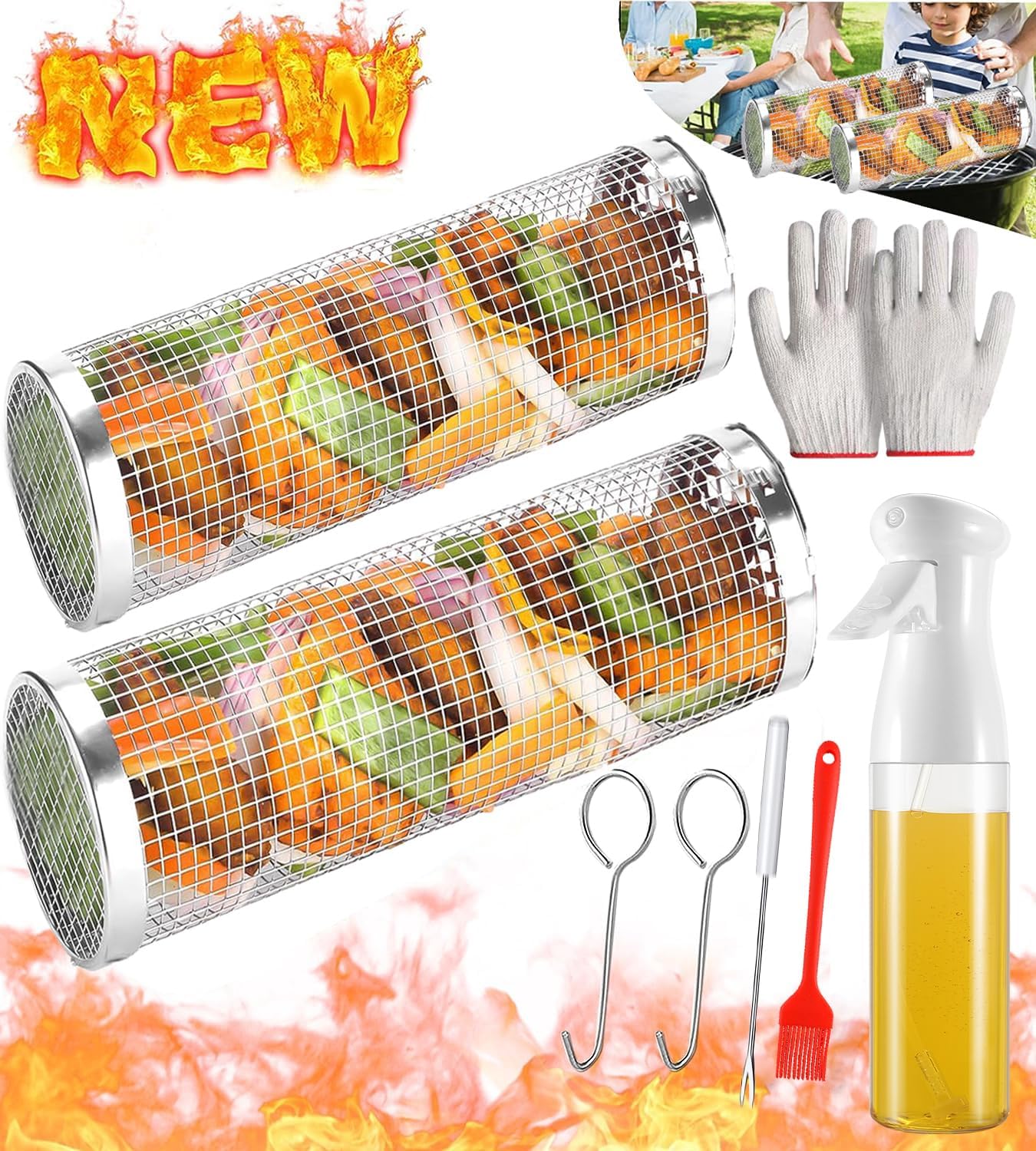 Amazon.com: Cooking Grill Basket Camping Essentials Set of 8, Grilling ...