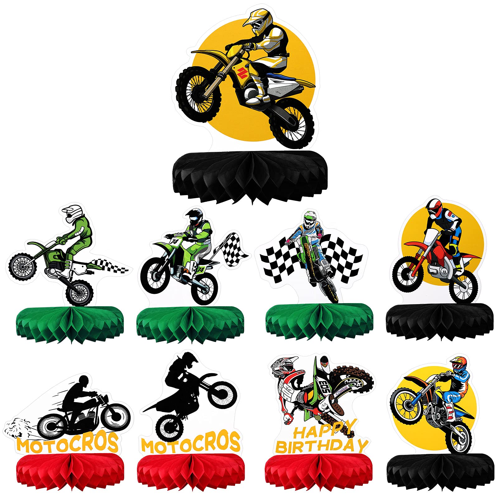 Buy 9 Pieces Dirt Bike Party Decorations Honeycomb Dirt Bike Table ...