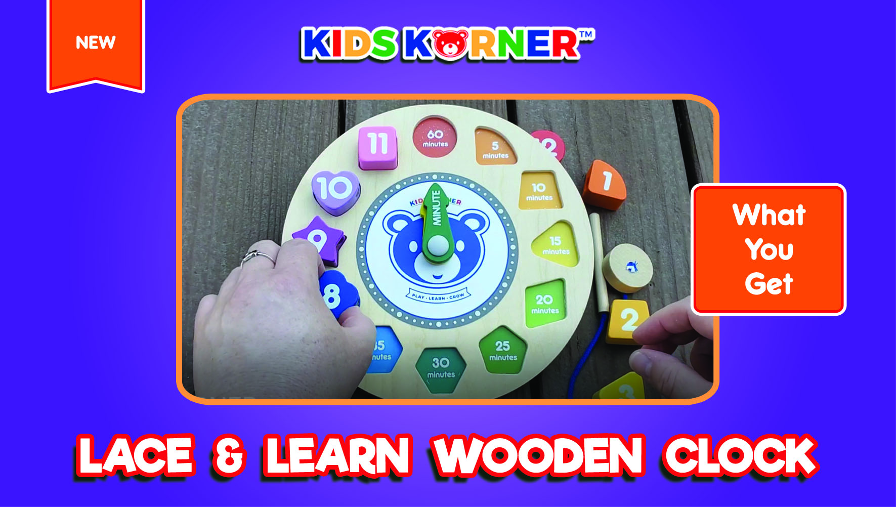 Watch Lace and Learn Wooden Clock for Kids by Kids Korner on Amazon Live