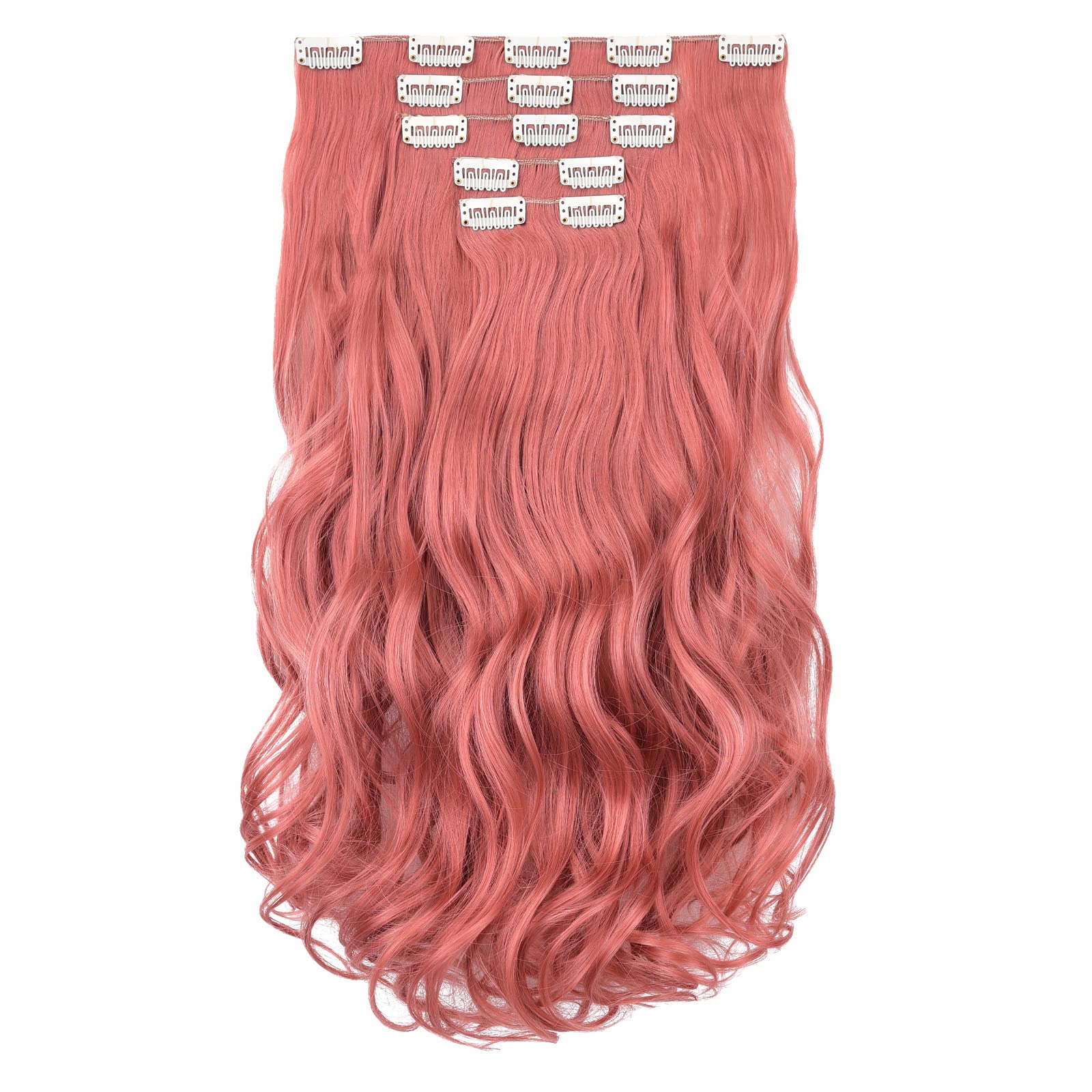 Amazon.com : HSPJHTM Pink Hair Extensions Wavy Clip in Hair Extension ...