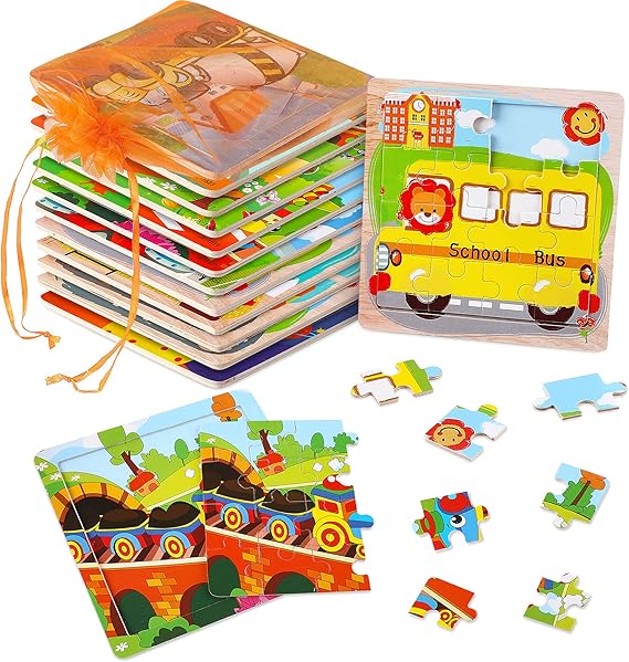 SANNIX 12 Pack Wooden Jigsaw Puzzles For Toddlers 2 3 4 5 Years Old sannix-12-pack-wooden-jigsaw-puzzles-for-toddlers-2-3-4-5-years-old