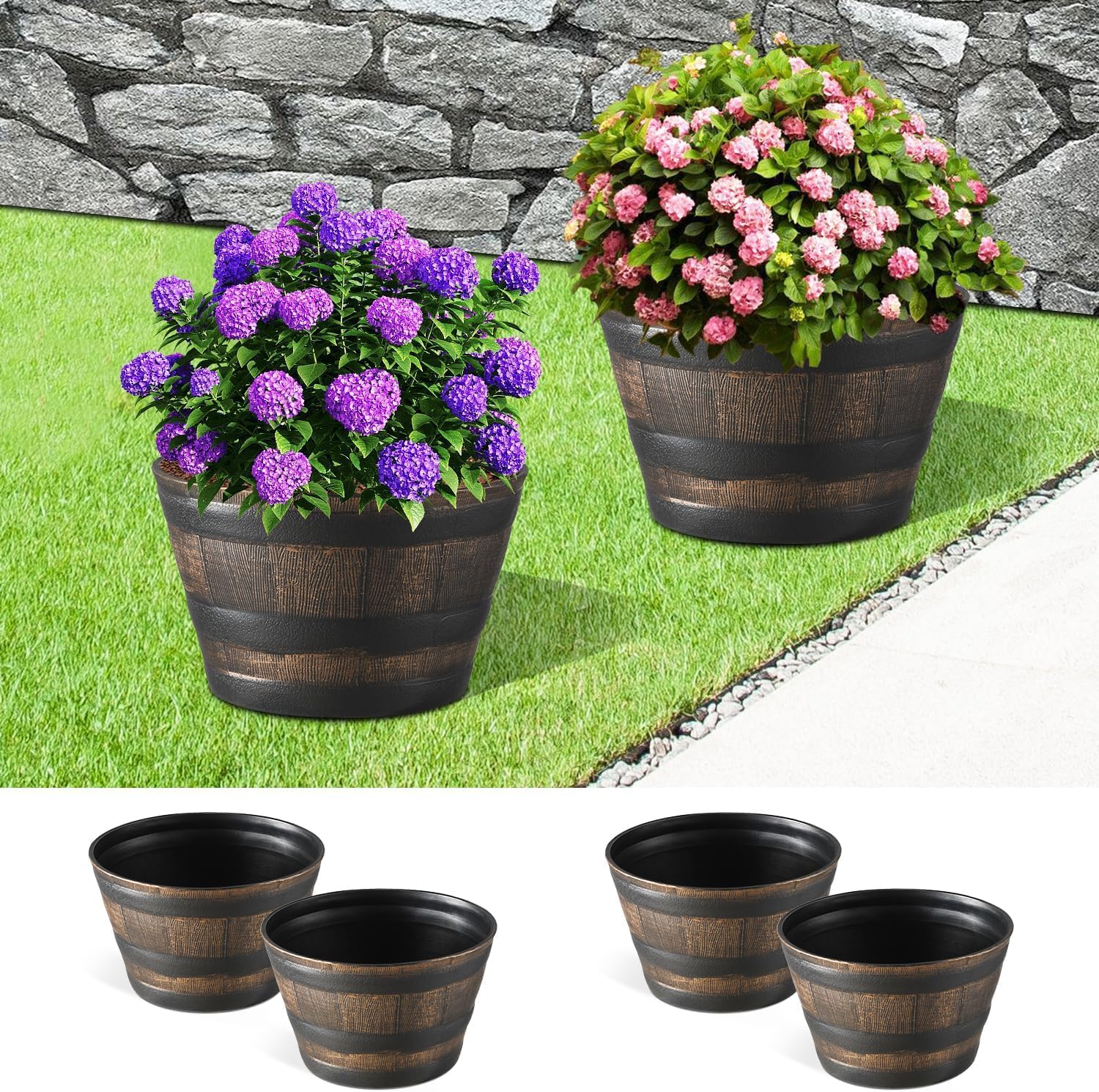 Amazon.com : The HC Companies Whiskey Barrel Planter Bowl - Faux Wooden ...