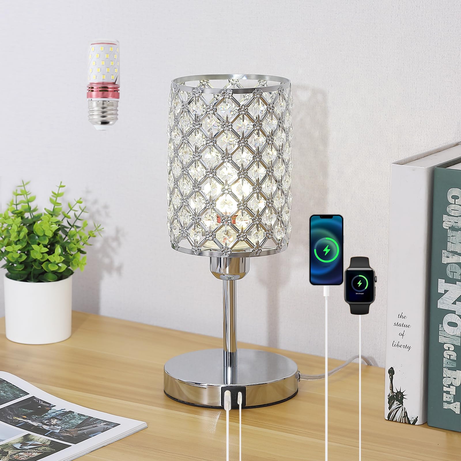 Litaddscen Touch Control Crystal Table Lamp,Sliver Small Crystal Table ...