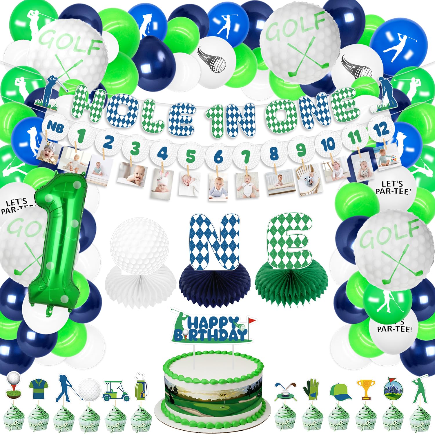 Golf 1st Birthday Decorations, include Hole In One Banner, Golf Monthly ...