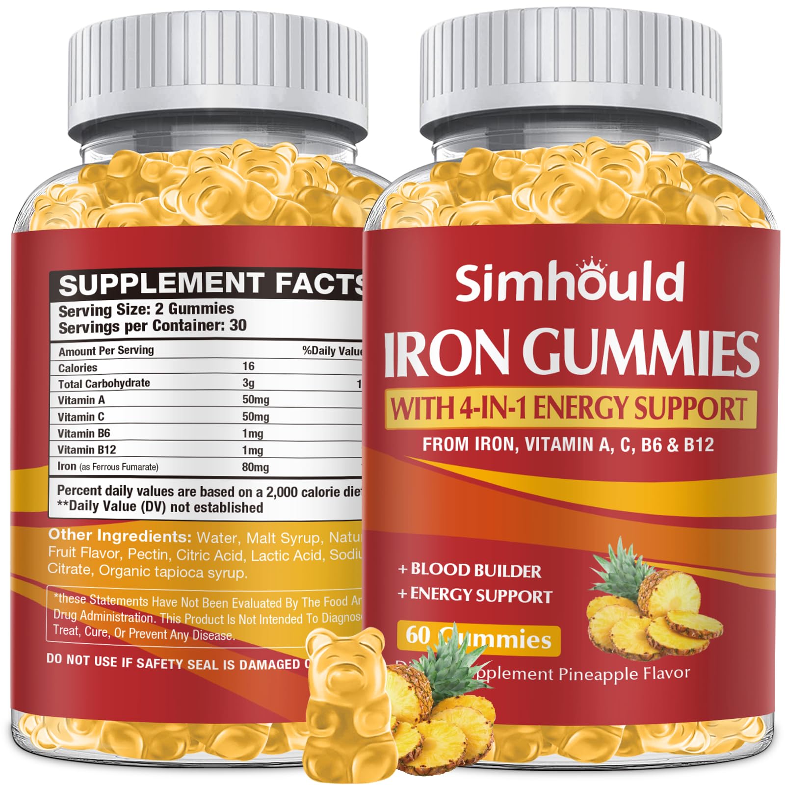 Amazon.com: Simhould 1 Pack Vegan 80MG Iron Supplement Gummies for ...