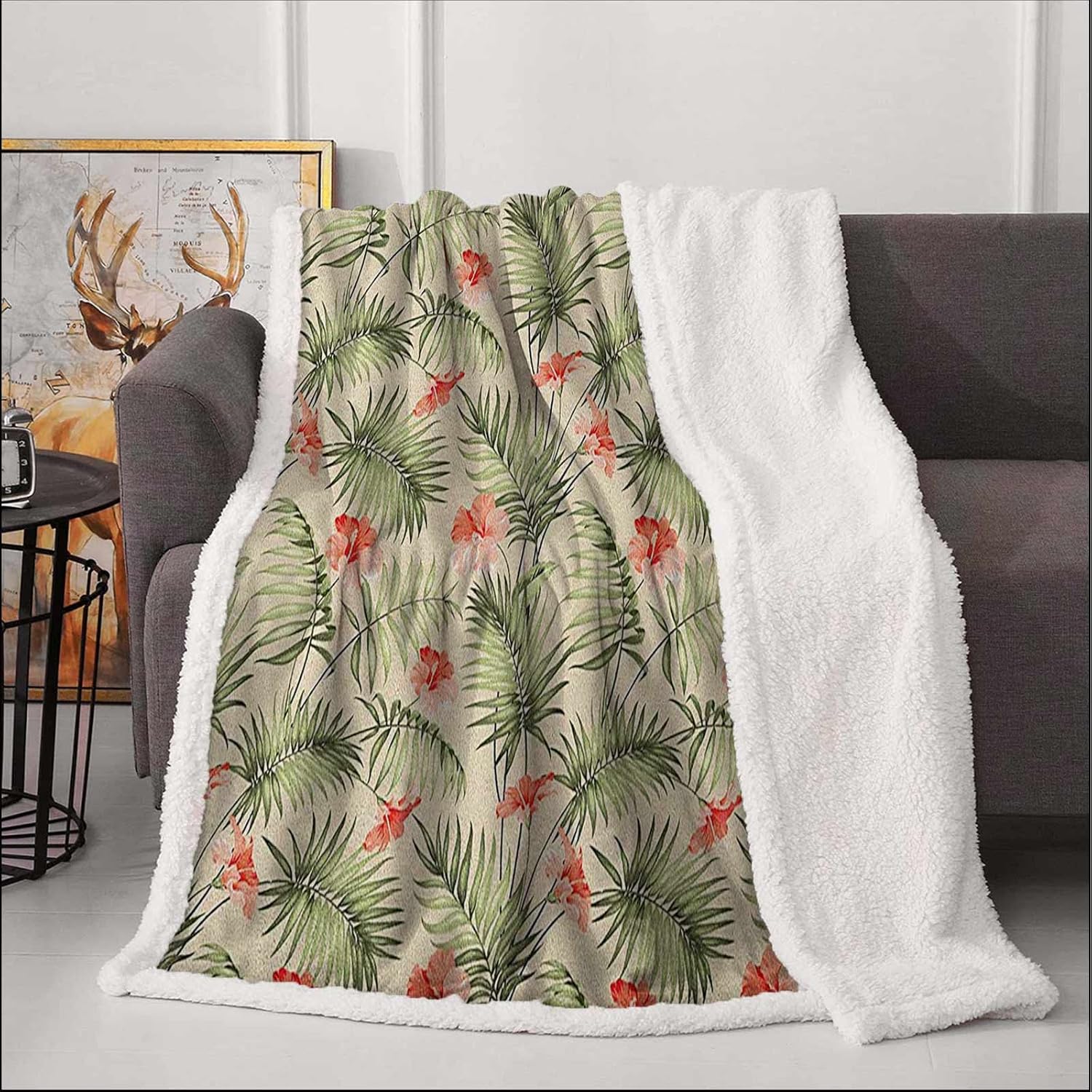 Amazon.com: Peach Salmon Green Throw Blanket for Bed Baby Size Leaf ...