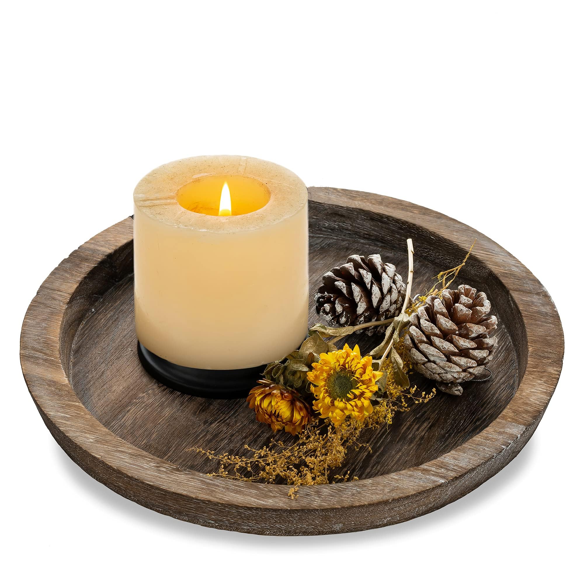 Rustic Round Wooden Serving Tray - Romadedi Decorative Candle Tray for ...