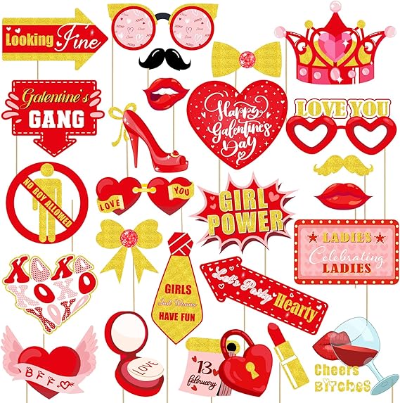 Amazon.com: JXYCBZYing Red and Gold Galentine's Day Photo Booth Props ...