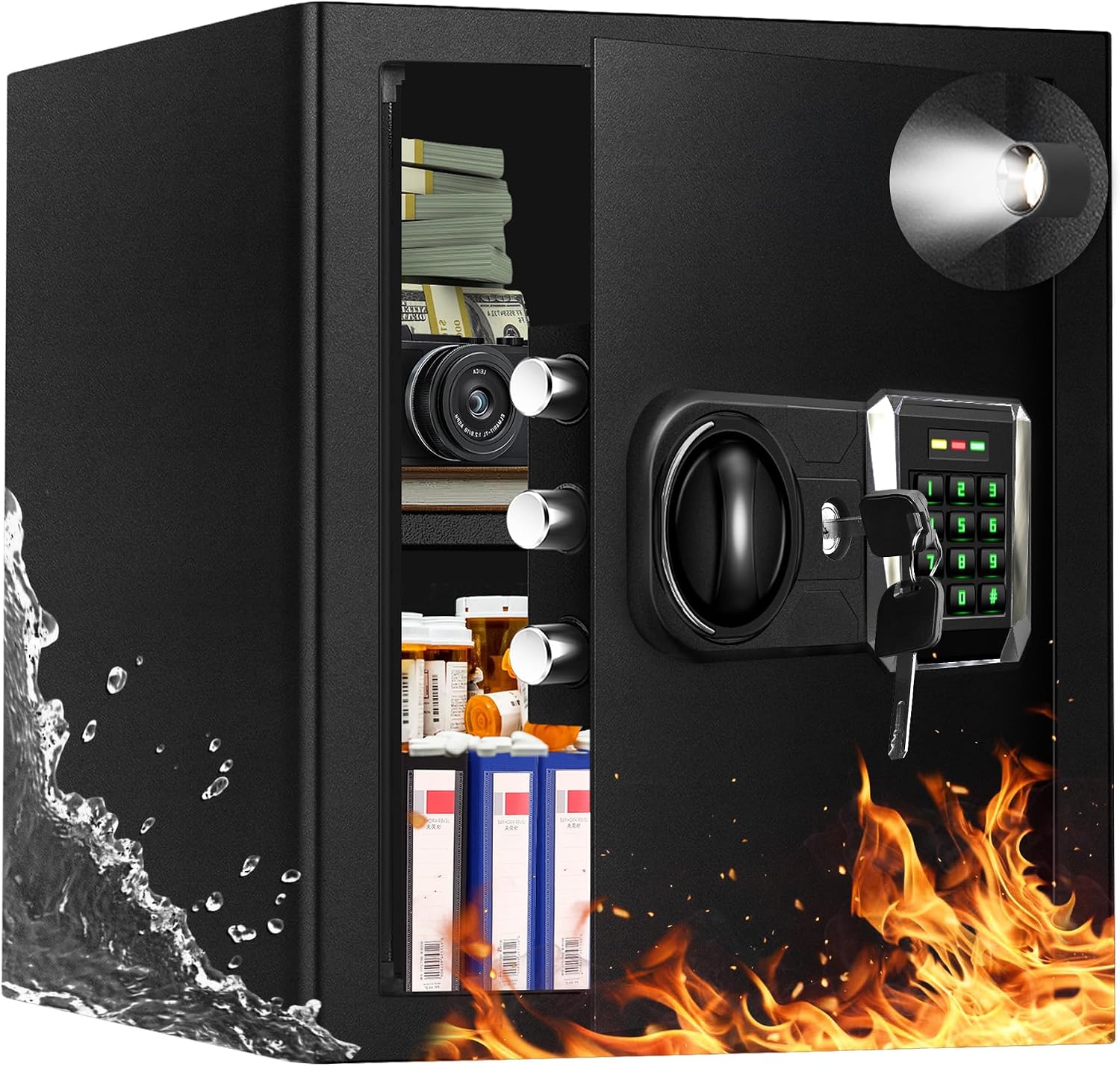 YAYAG 2.5 Cu Ft Safe Box with Fireproof Waterproof, Digital Security ...