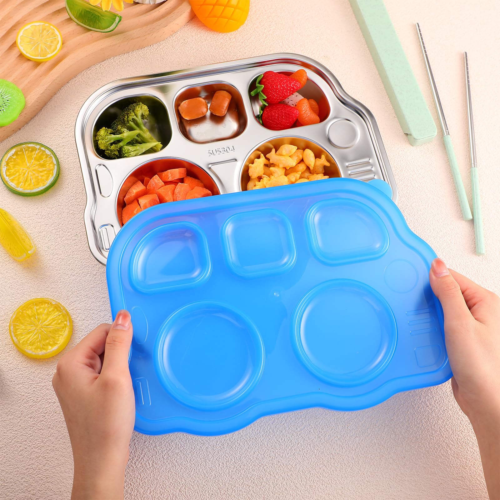 Unbreakable Baby Plates Stainless Steel Car Shape Plate For Kids – 4 ...