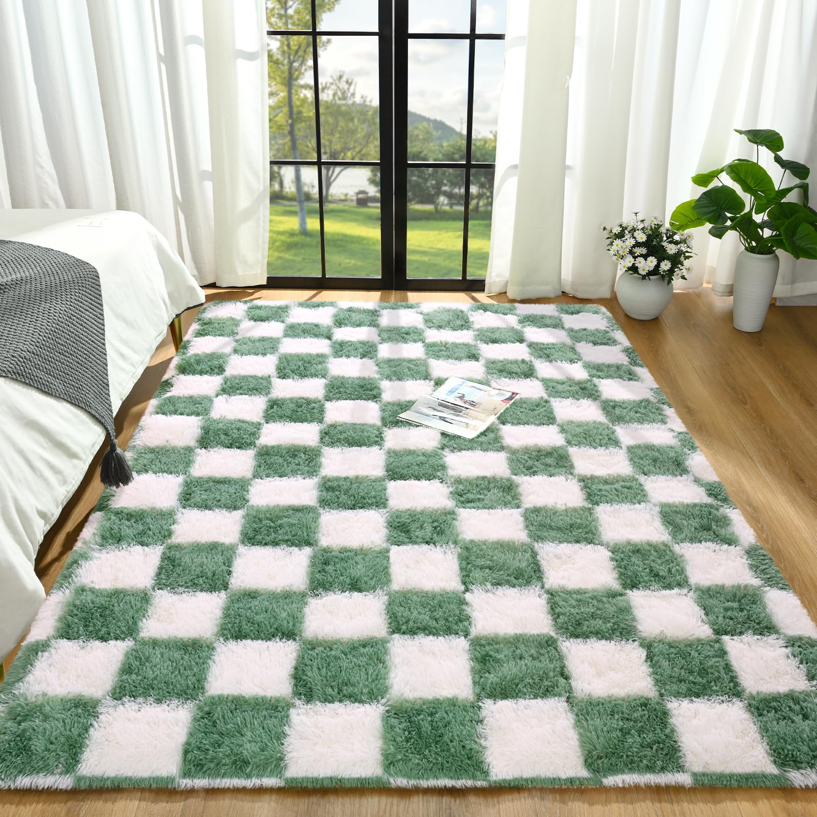 Amazon.com: Zedrew Sage Green and White Area Rugs, 4x6 Fluffy Rugs for ...