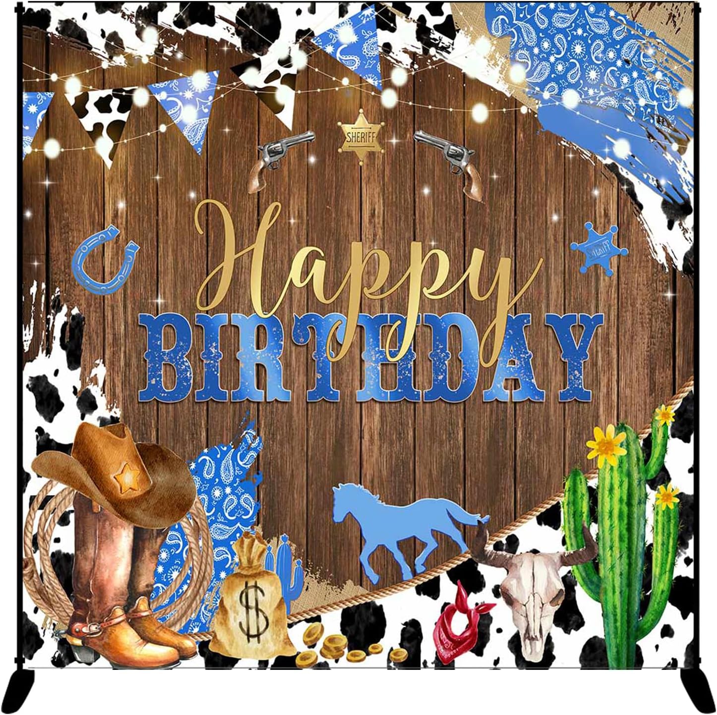 Amazon.com : Mocsicka Western Cowboy Happy Birthday Backdrop Brown Wood ...
