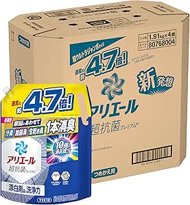 Amazon | P＆G アリエールジェル『超ウルトラジャンボサイズ つめかえ用』1.91kg×4個 | アリエール | 液体洗剤