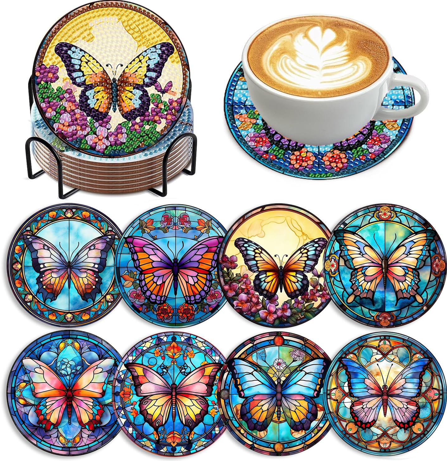Amazon.com: Zythron 8 PCS Butterfly Diamond Art Coasters Diamond ...