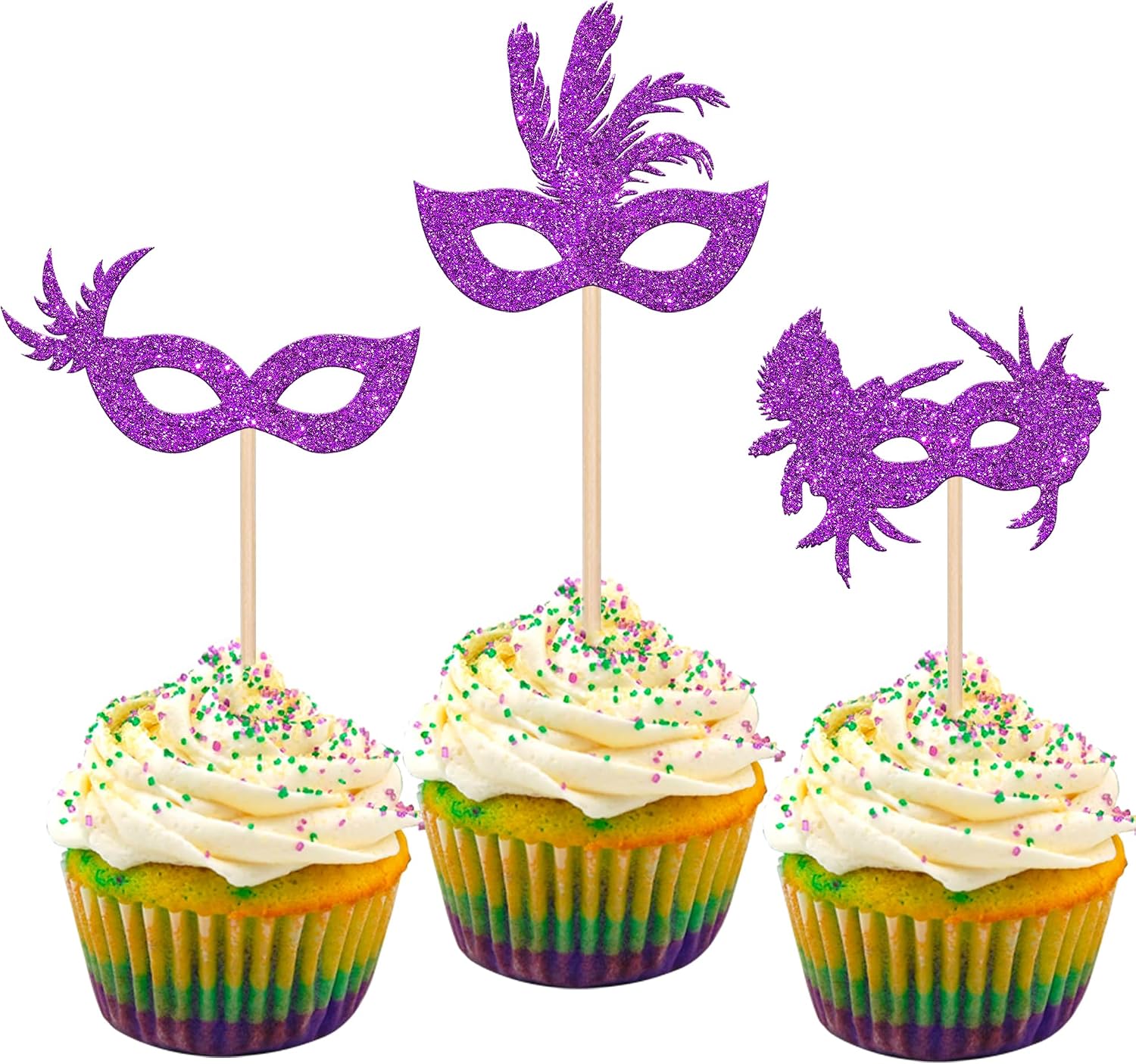 Amazon.com: 24 PCS Masquerade Masks Cupcake Toppers Glitter ...