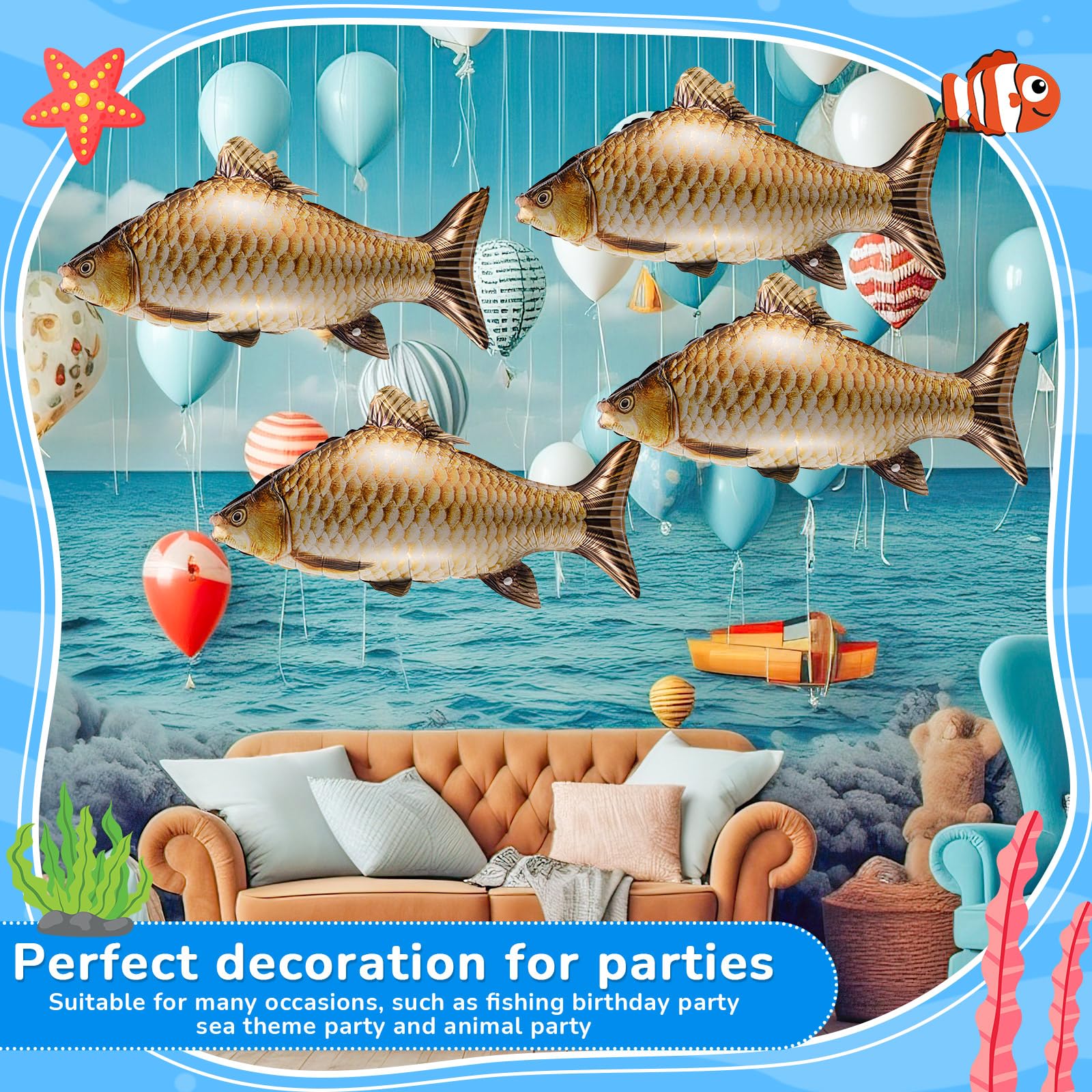 Snapklik.com : 6 Pcs 33 Inch Fish Balloons Gone Fishing Party ...
