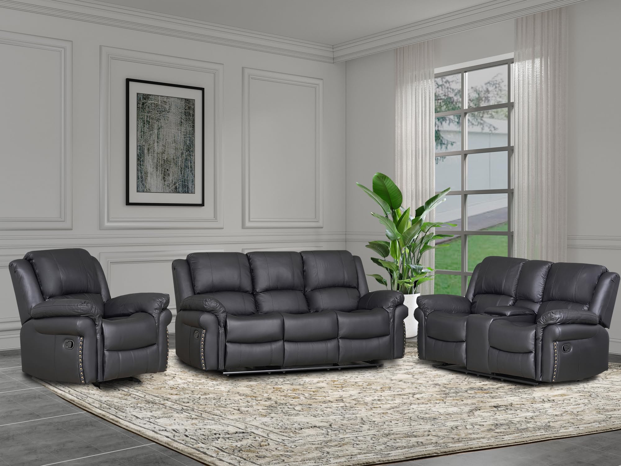 Amazon.com: Faux Leather Manual Recliner Sectional Sofa Set Couch with ...