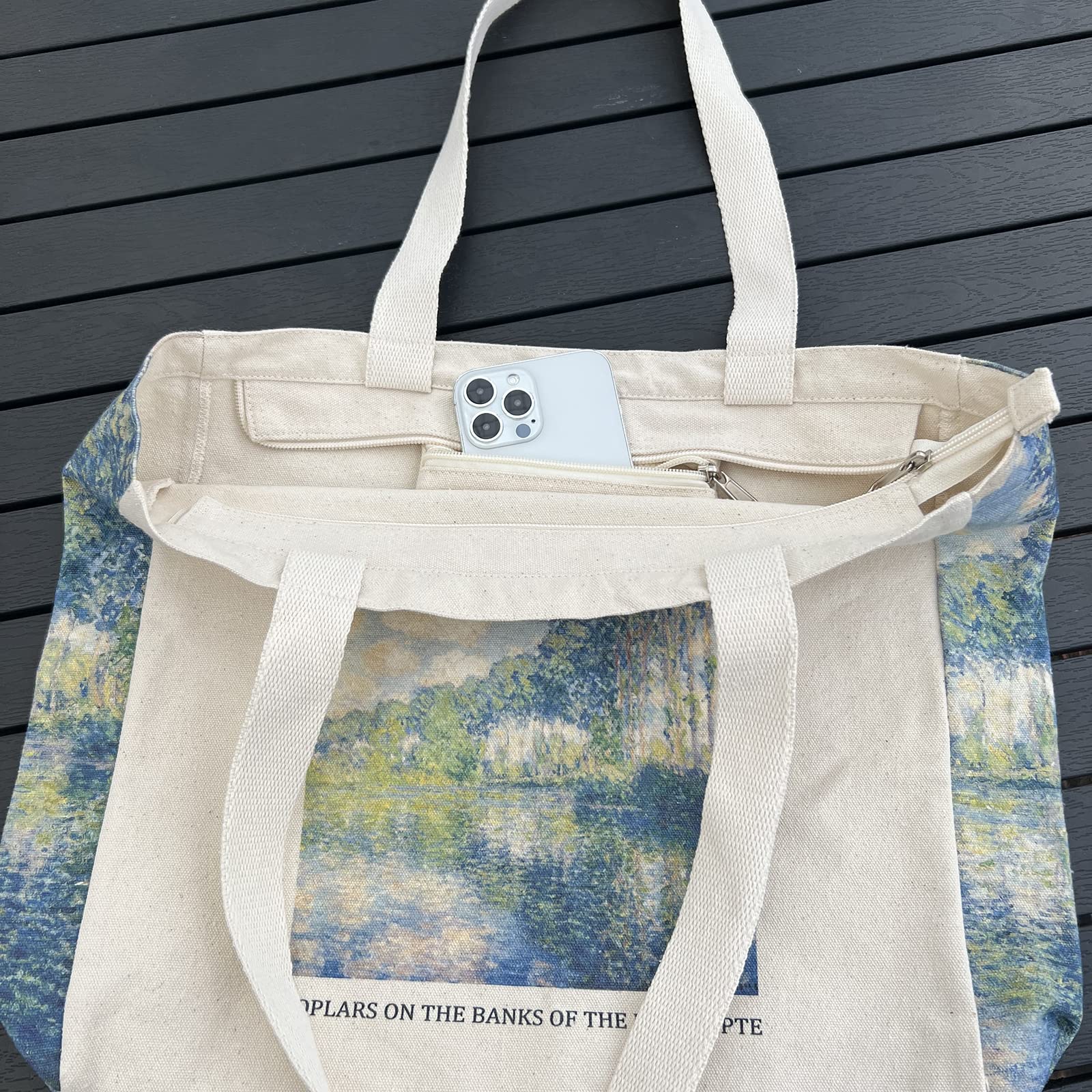 Snapklik.com : BROADREAM Canvas Tote Bag Aesthetic - Zippered Book Tote Bag