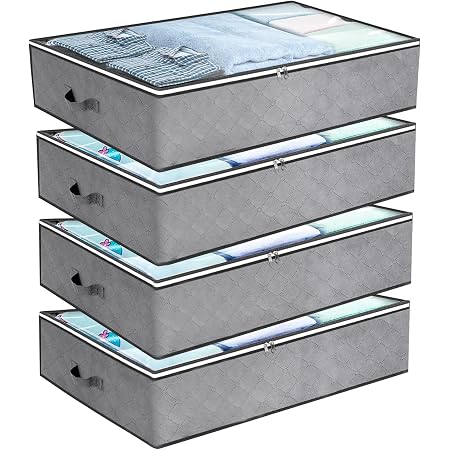JMIATRY 4 Pack Underbed Storage Boxes with Lid, 90L Foldable Underbed ...