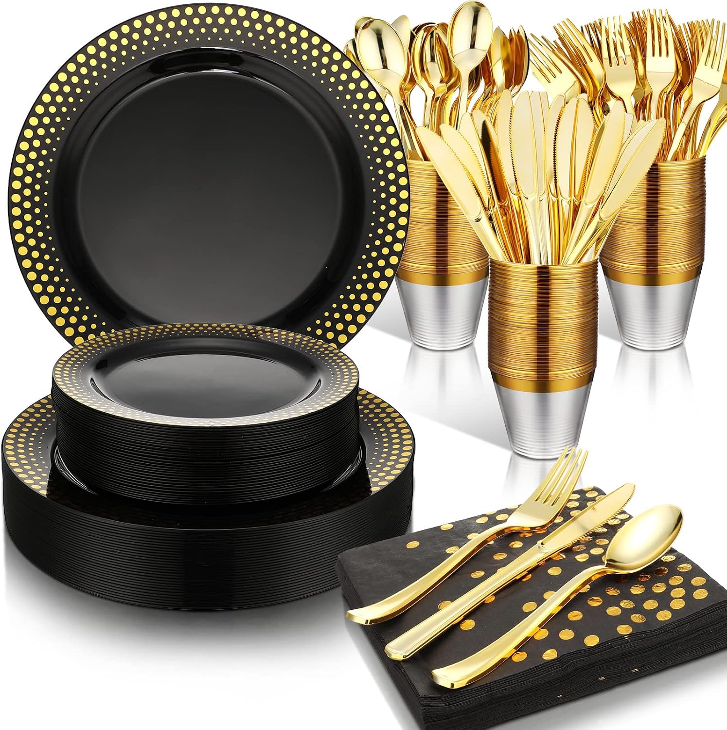 Amazon.com: Nuenen 210 Pcs Plastic Dinnerware Set for 30 Guests Gold ...