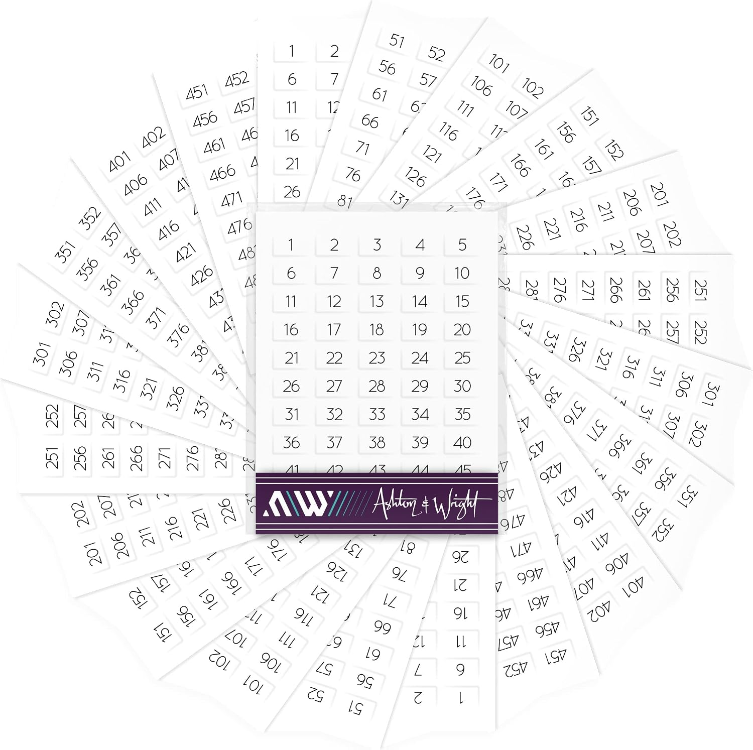 Ashton and Wright - 1-500 Numbered Stickers - 1,000 Easy Peel Labels ...
