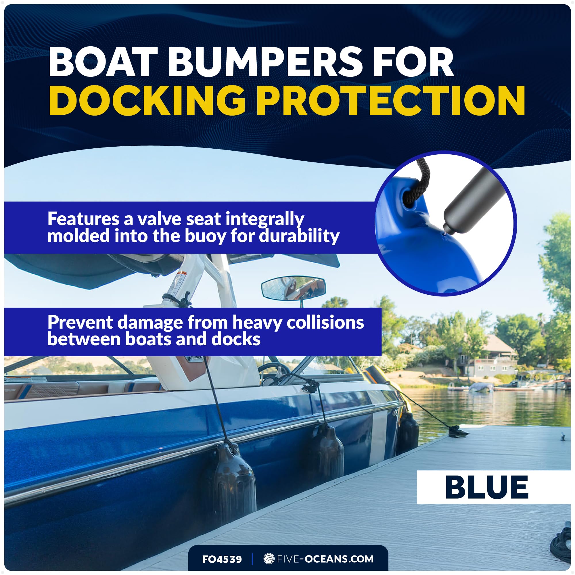Snapklik.com : Boat Fenders 4-Pack - 4.5 X 16-Inch, Blue - Boat Bumpers ...