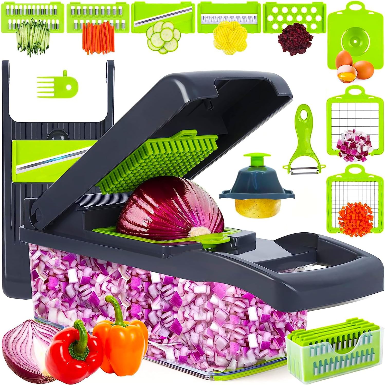 Amazon.com: Vegetable Chopper, Pro Onion Chopper – 15 in 1 ...