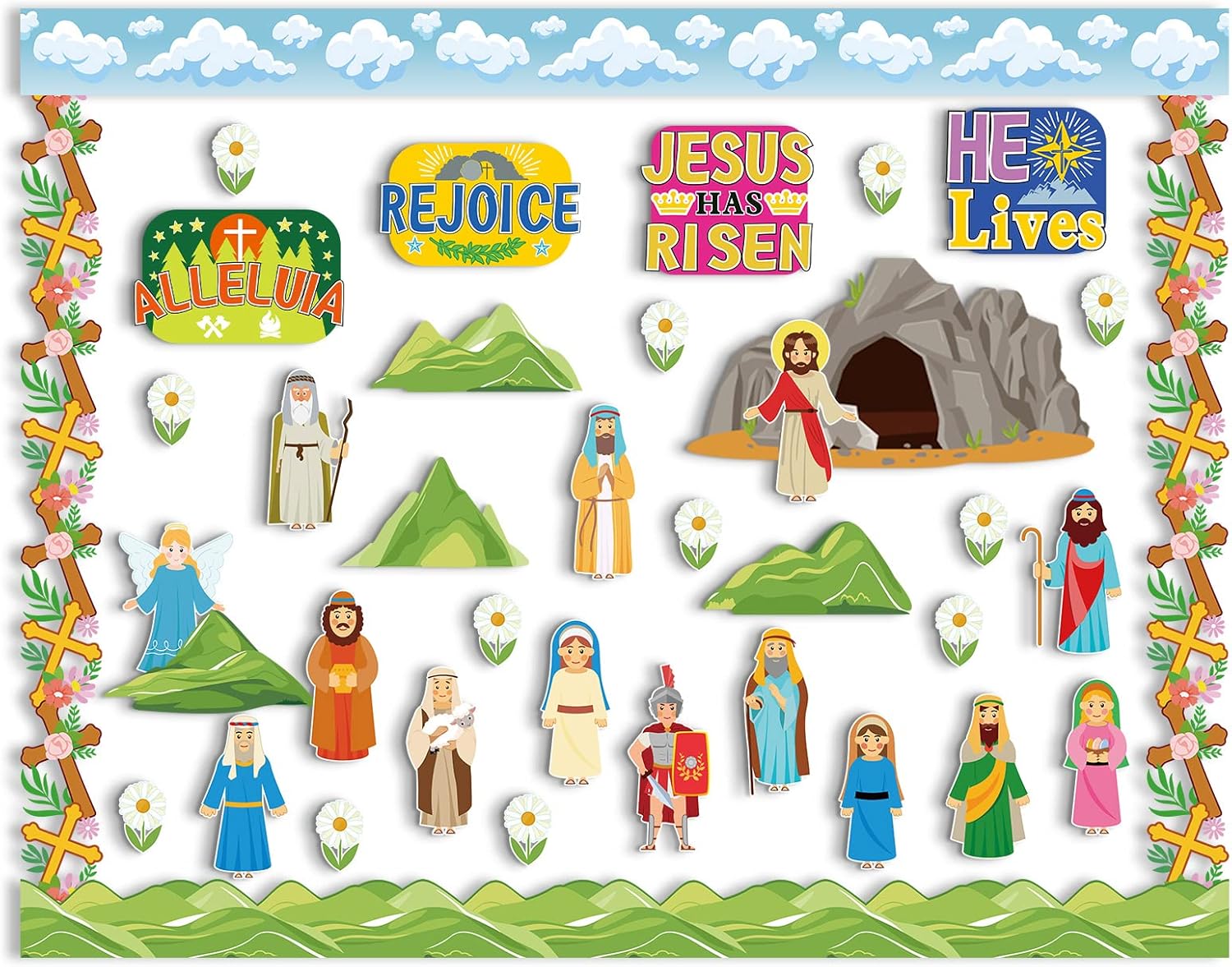 Amazon.com : 103 Pcs Easter Bulletin Board Sets Jesus Has Risen ...