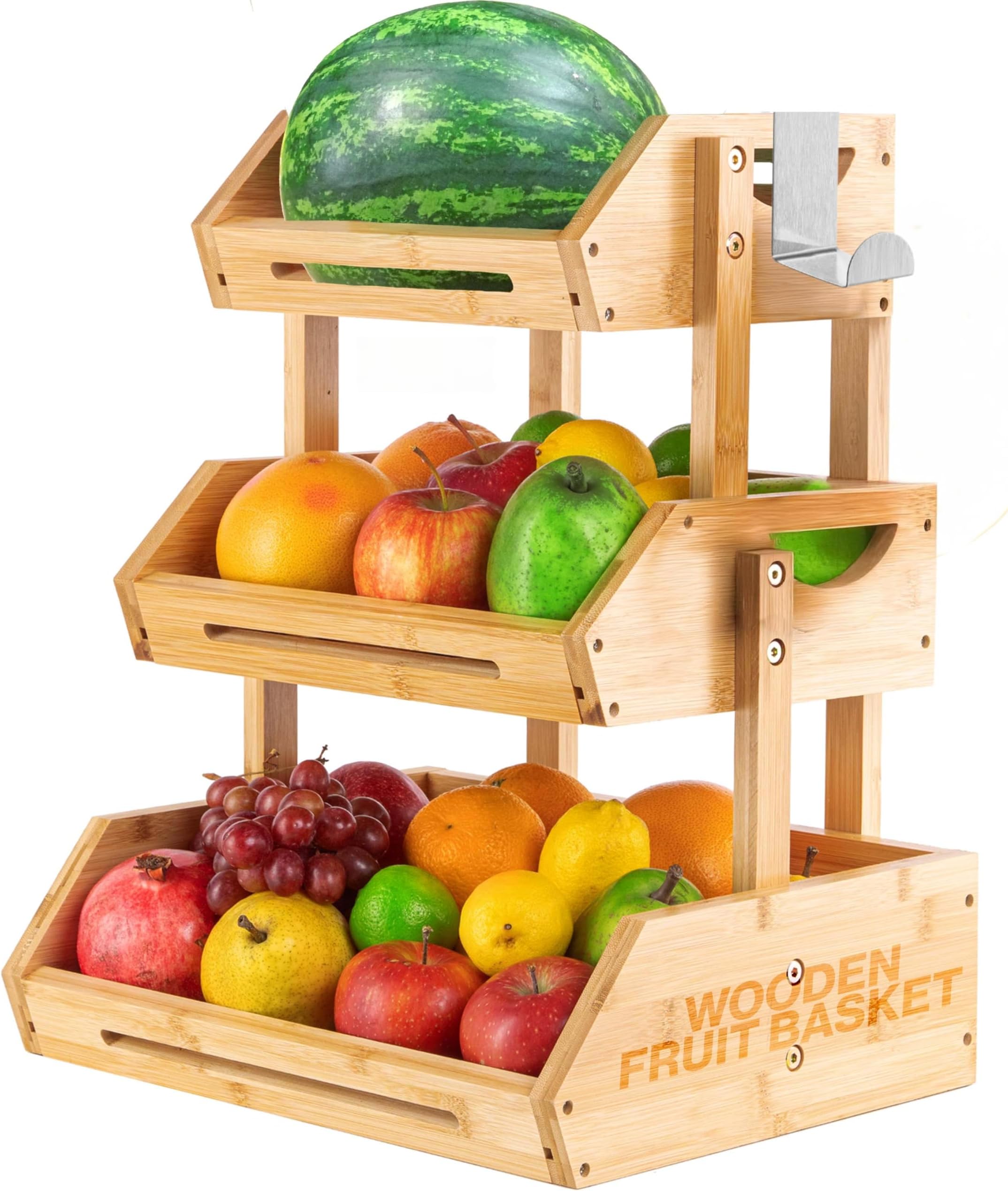 Amazon.com: Merysen Large 3 Tier Bamboo Fruit Basket Stand for Kitchen ...