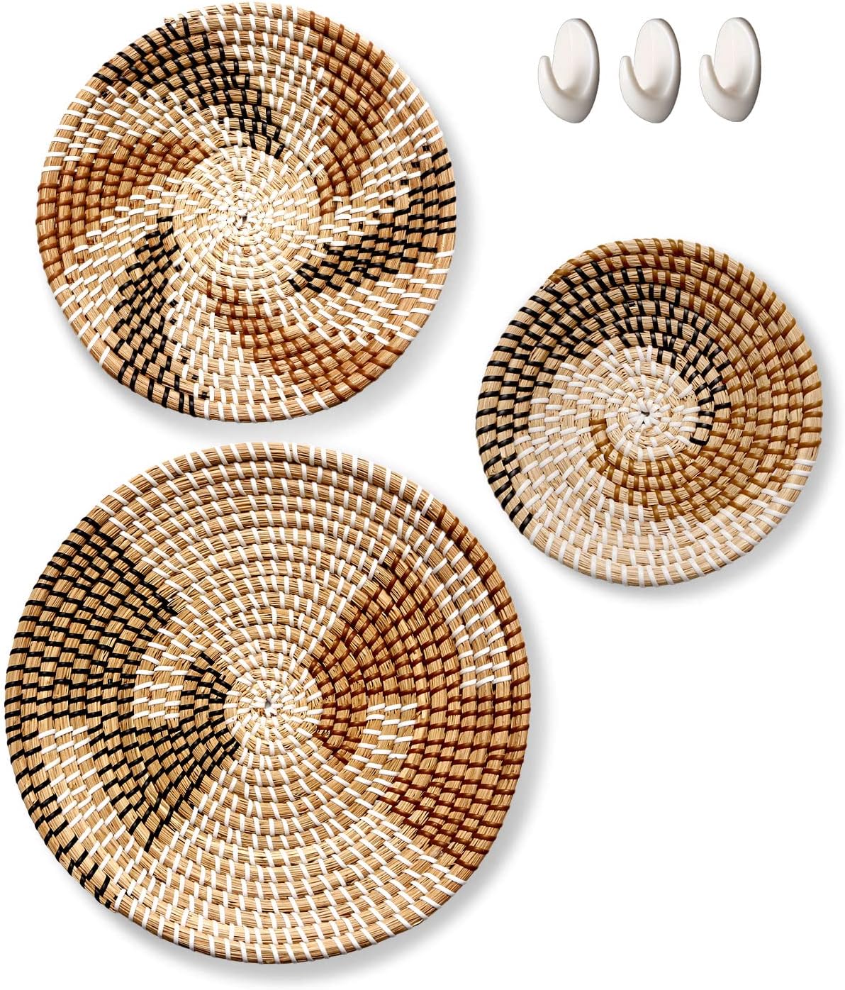 Amazon.com - 3-pack Handmade Wall Basket Decor with 3 Hooks, Hanging ...