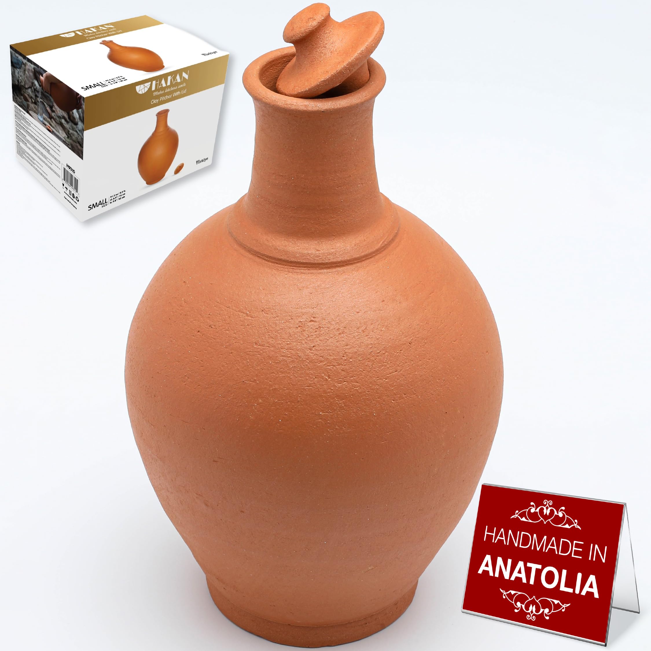 Amazon.com: Hakan Handmade Traditional Unglazed Clay Pitcher with Lid ...