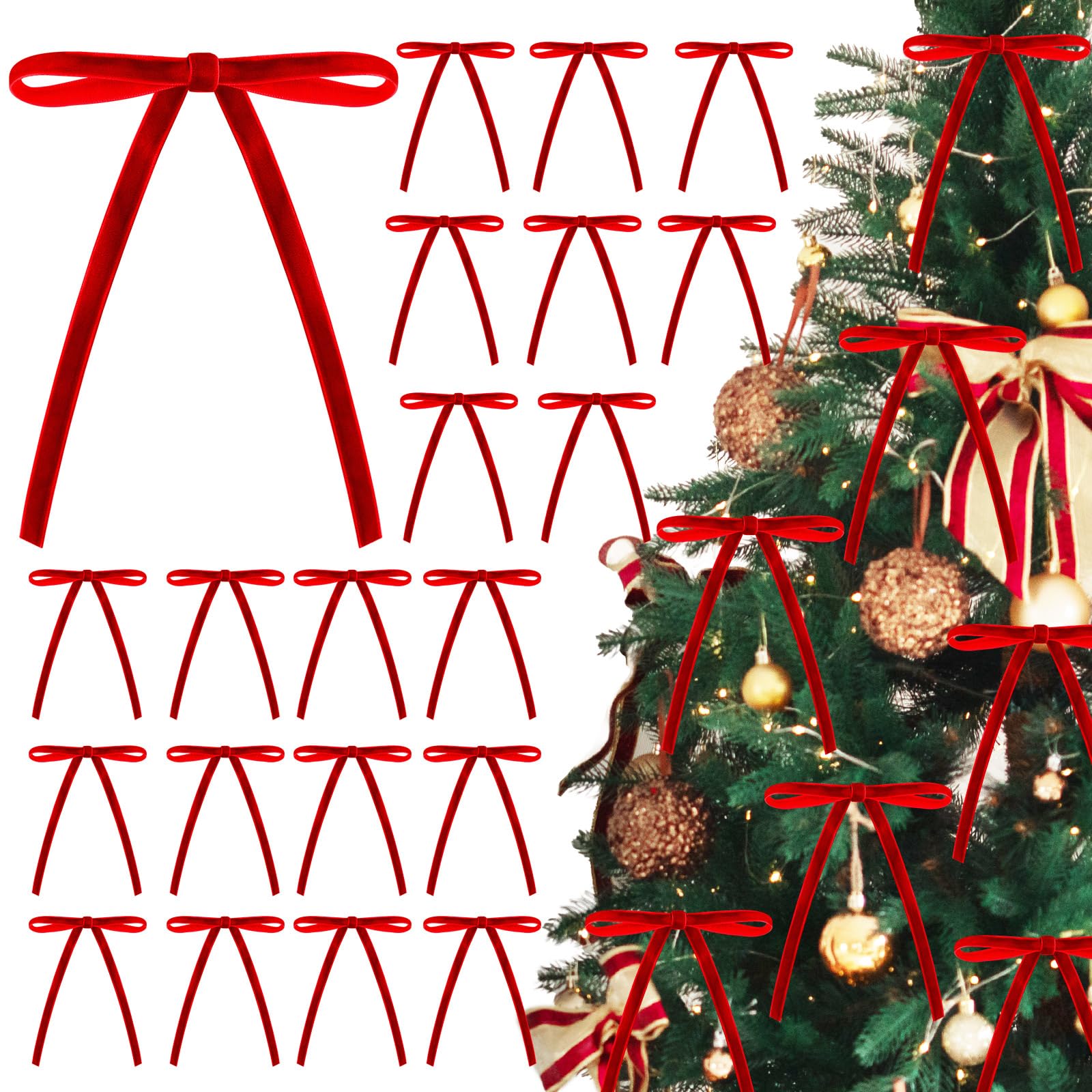 sesameless Christmas Decorations,12 Pcs Christmas Tree Bows,Velvet Bows ...