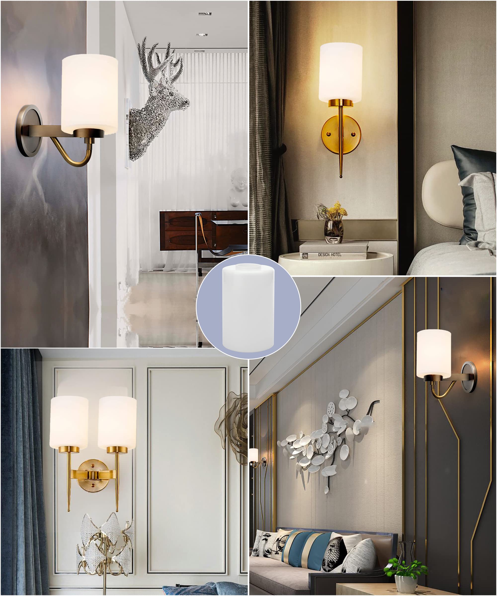 Rivqahra 5 Pack White Opal Glass Lamp Shade Replacement Globe & Cover ...